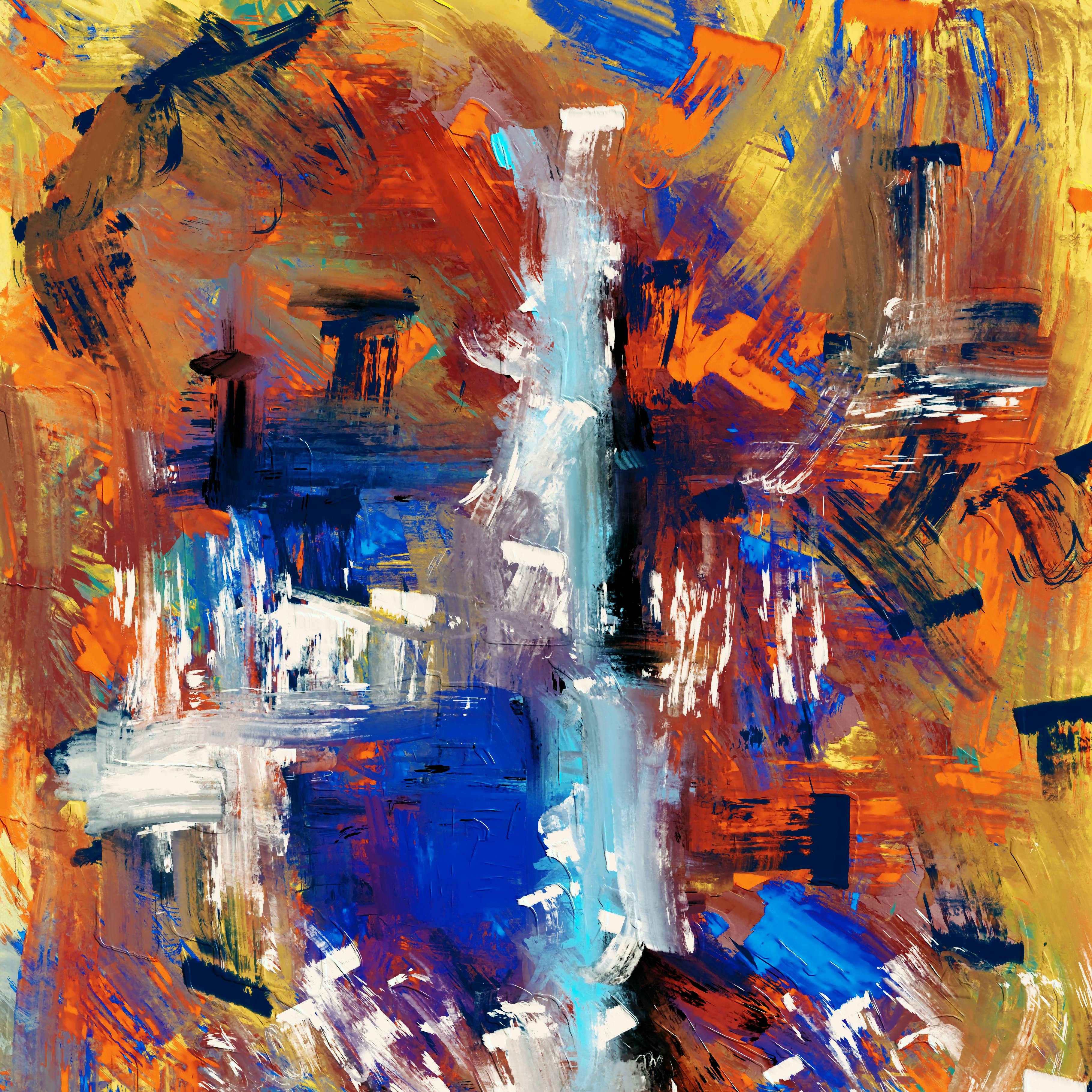 Orange White and Blue Abstract Painting · Free Stock Photo