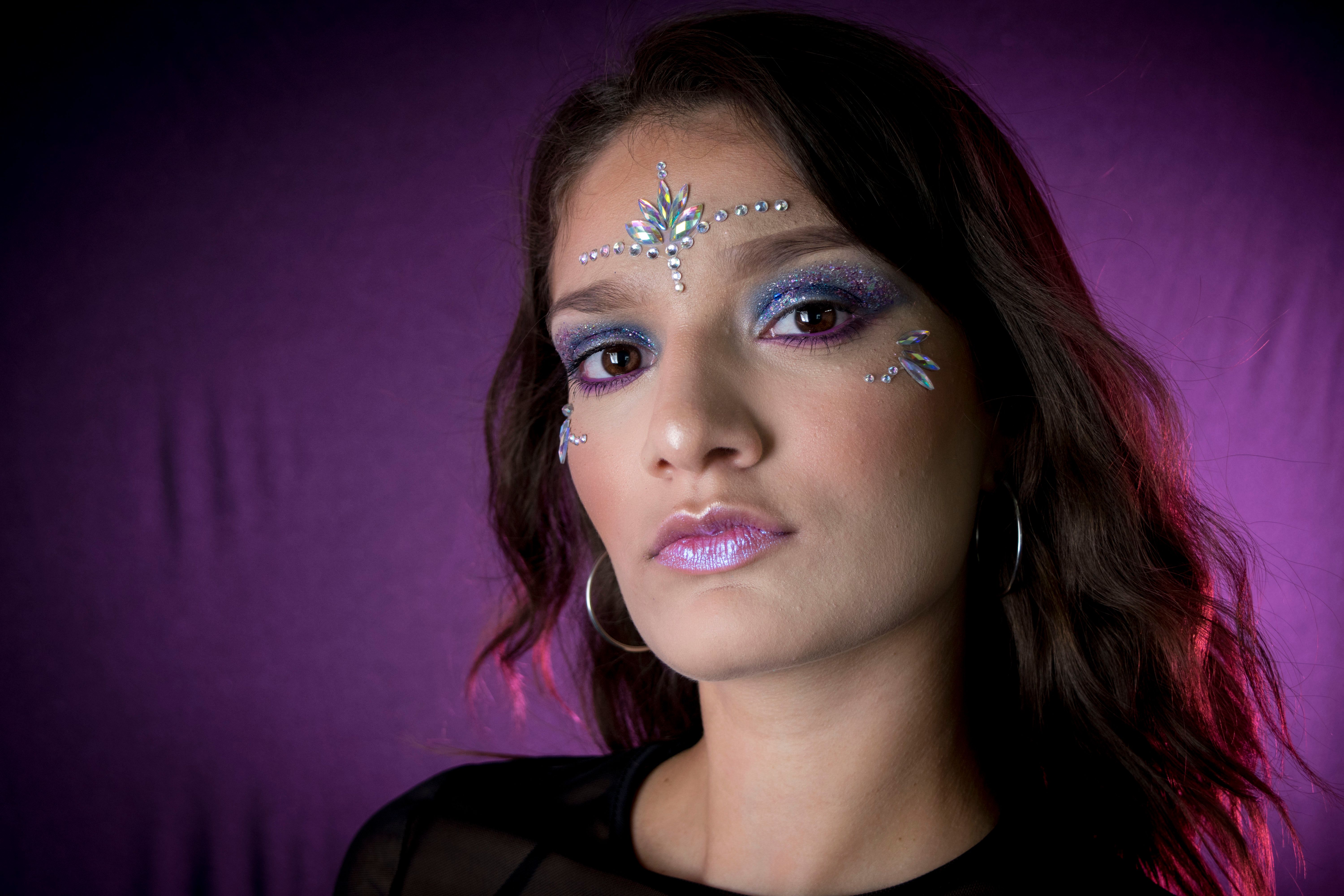 Woman in Black See Through Top with Rhinestones on Face · Free Stock Photo
