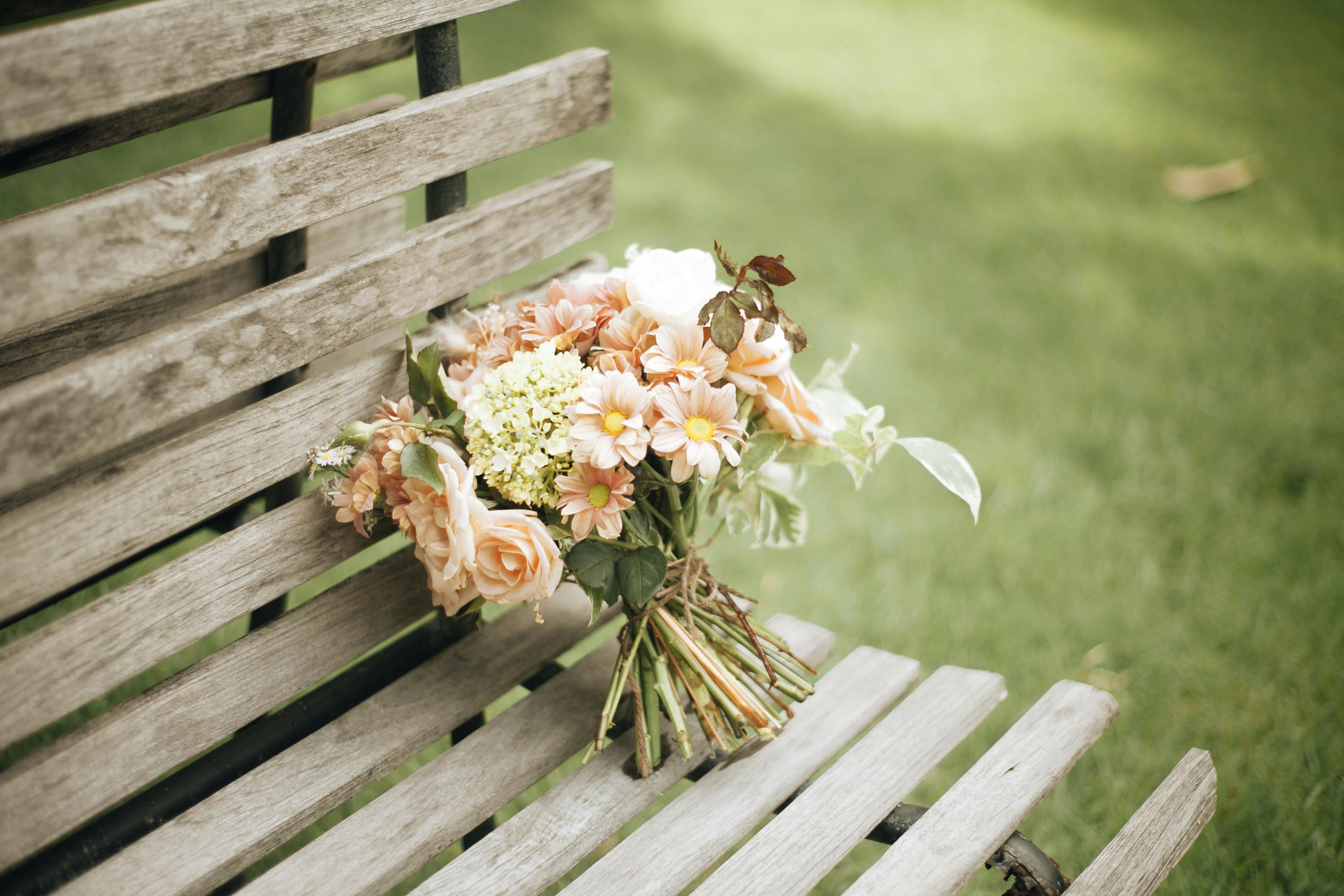 Beautiful Bouquet on a Bench · Free Stock Photo