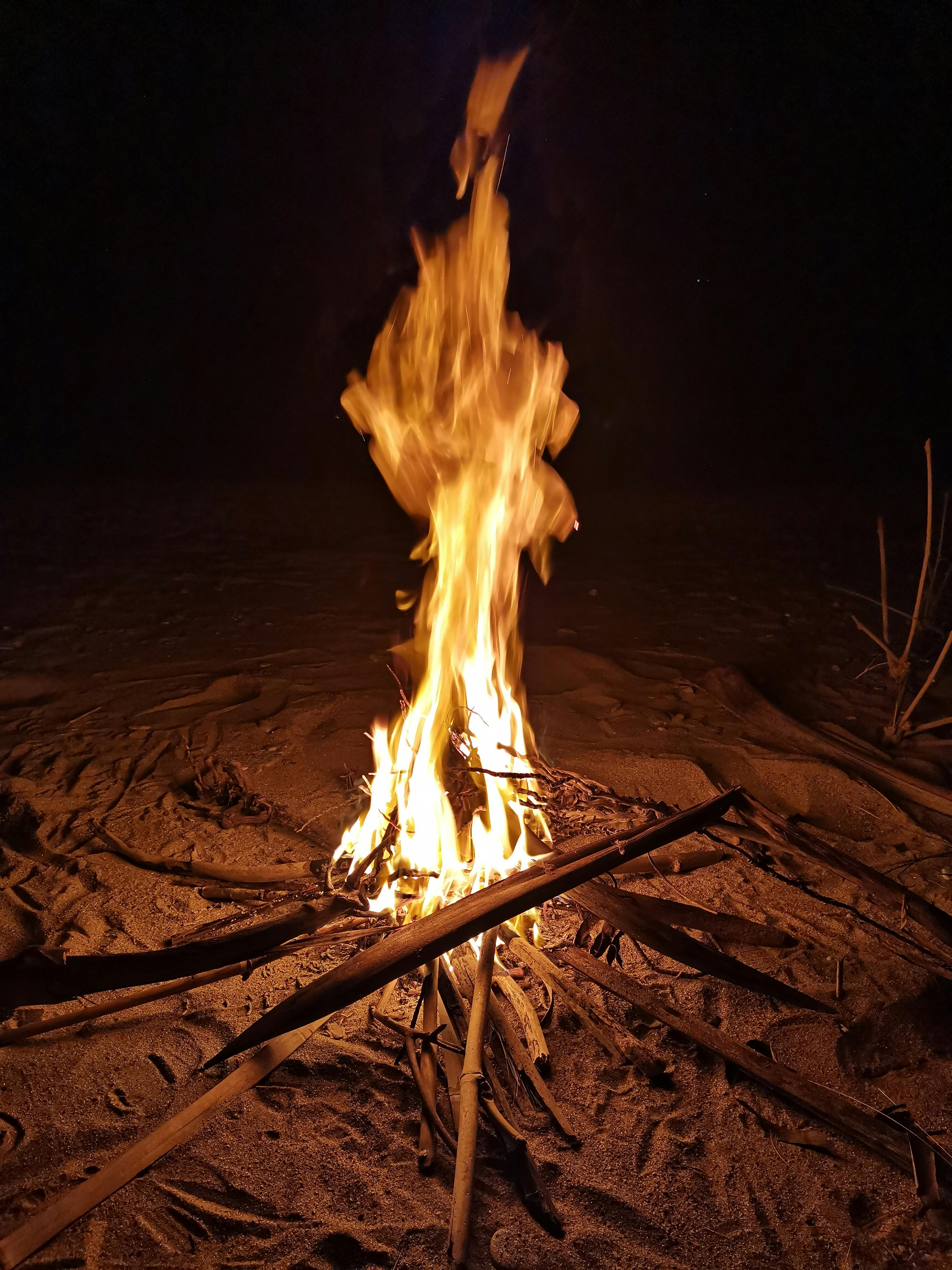 Fire on Sand at Night · Free Stock Photo