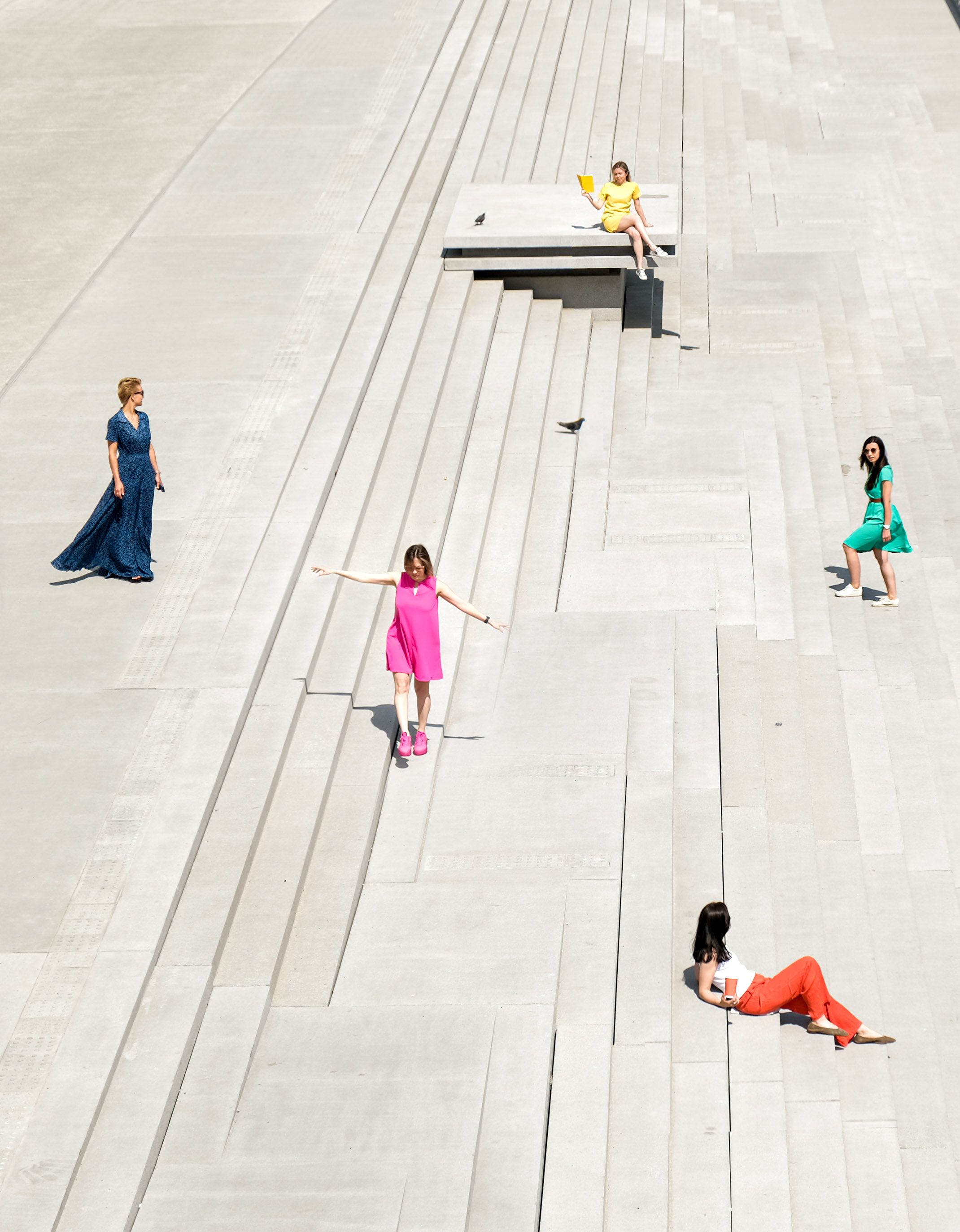 Women Wearing Colorful Dresses on Stairs · Free Stock Photo