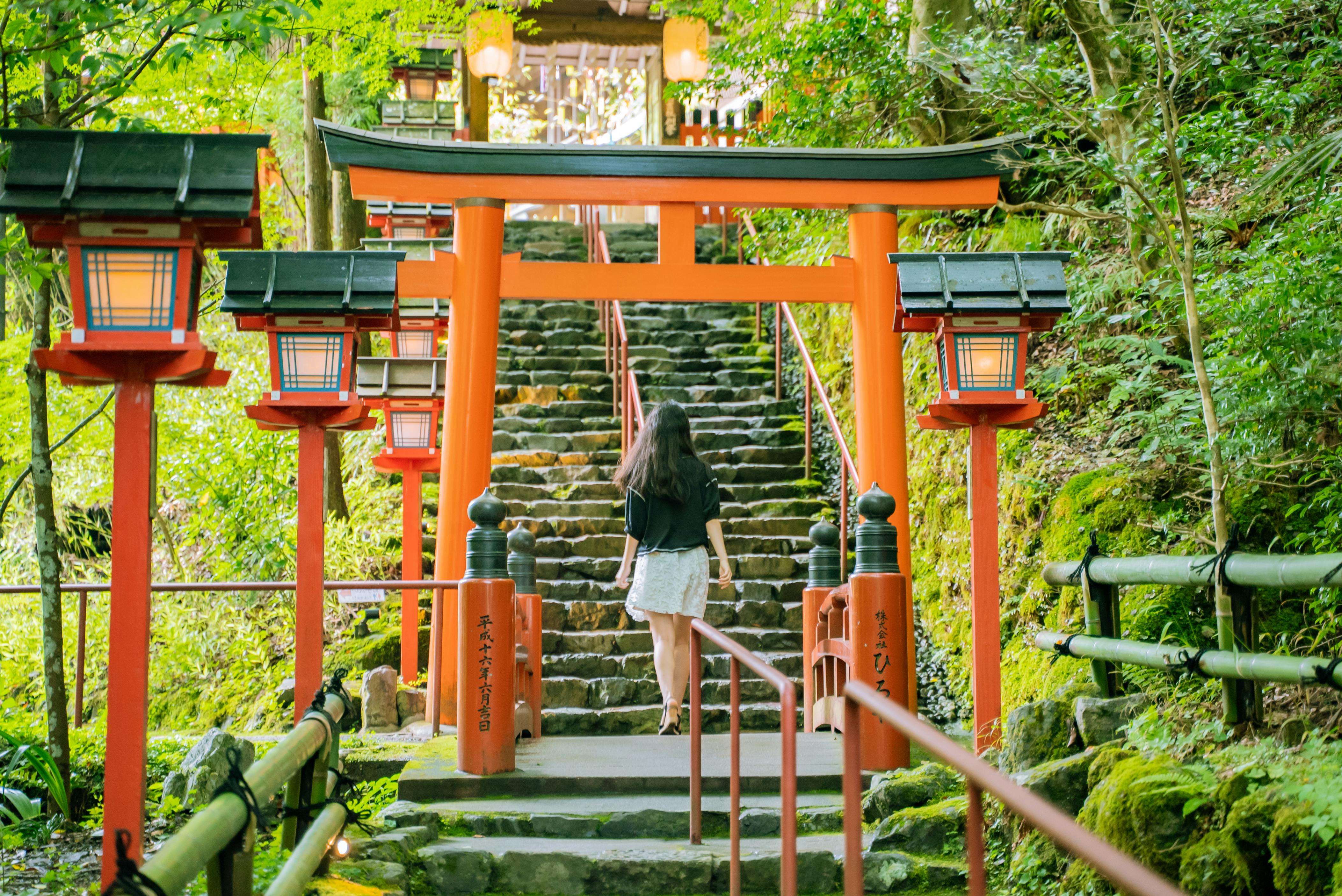 Backview of Woman entering a Shinto Shrine · Free Stock Photo