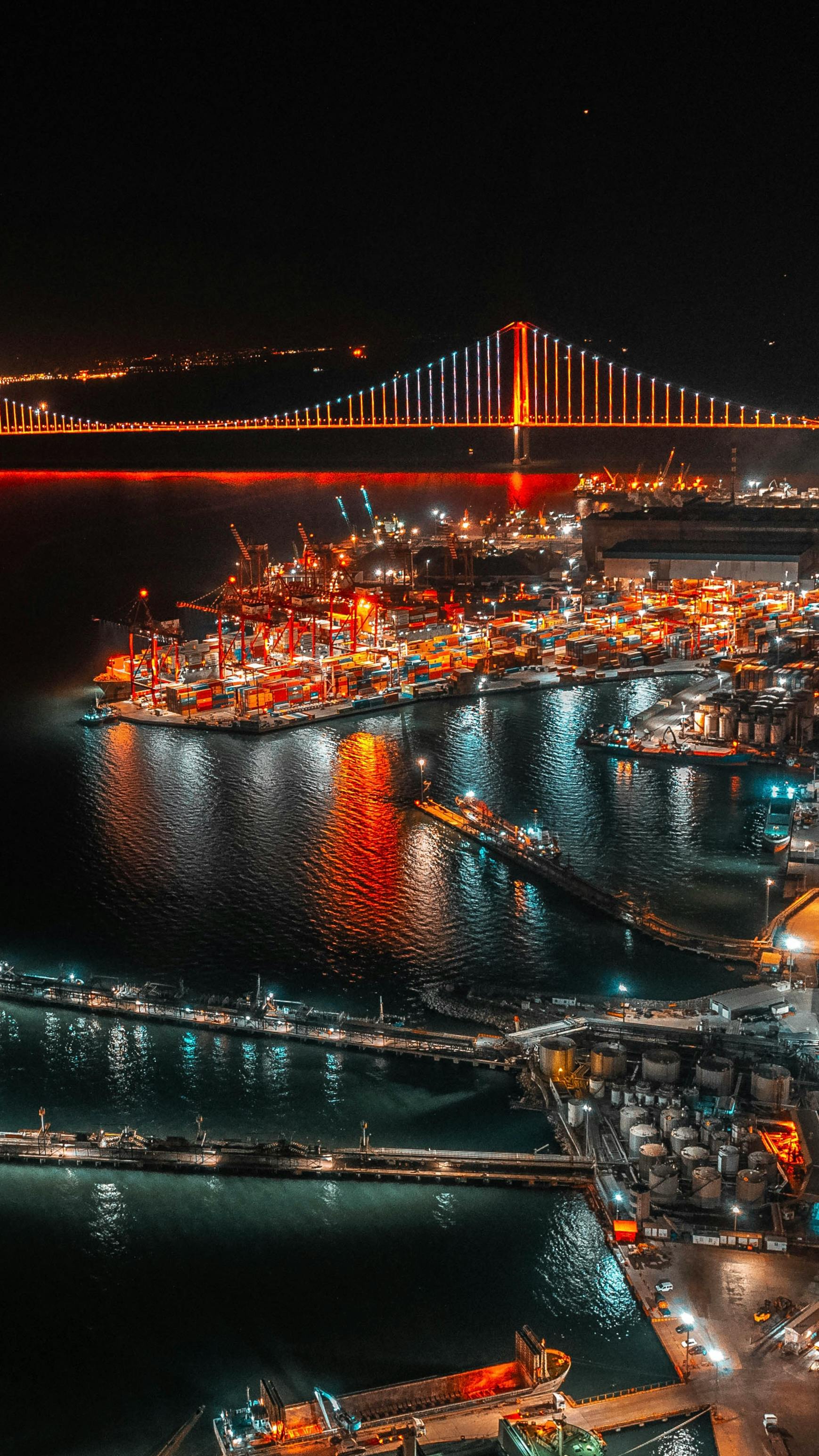 Sea Harbor View from Above at Night · Free Stock Photo