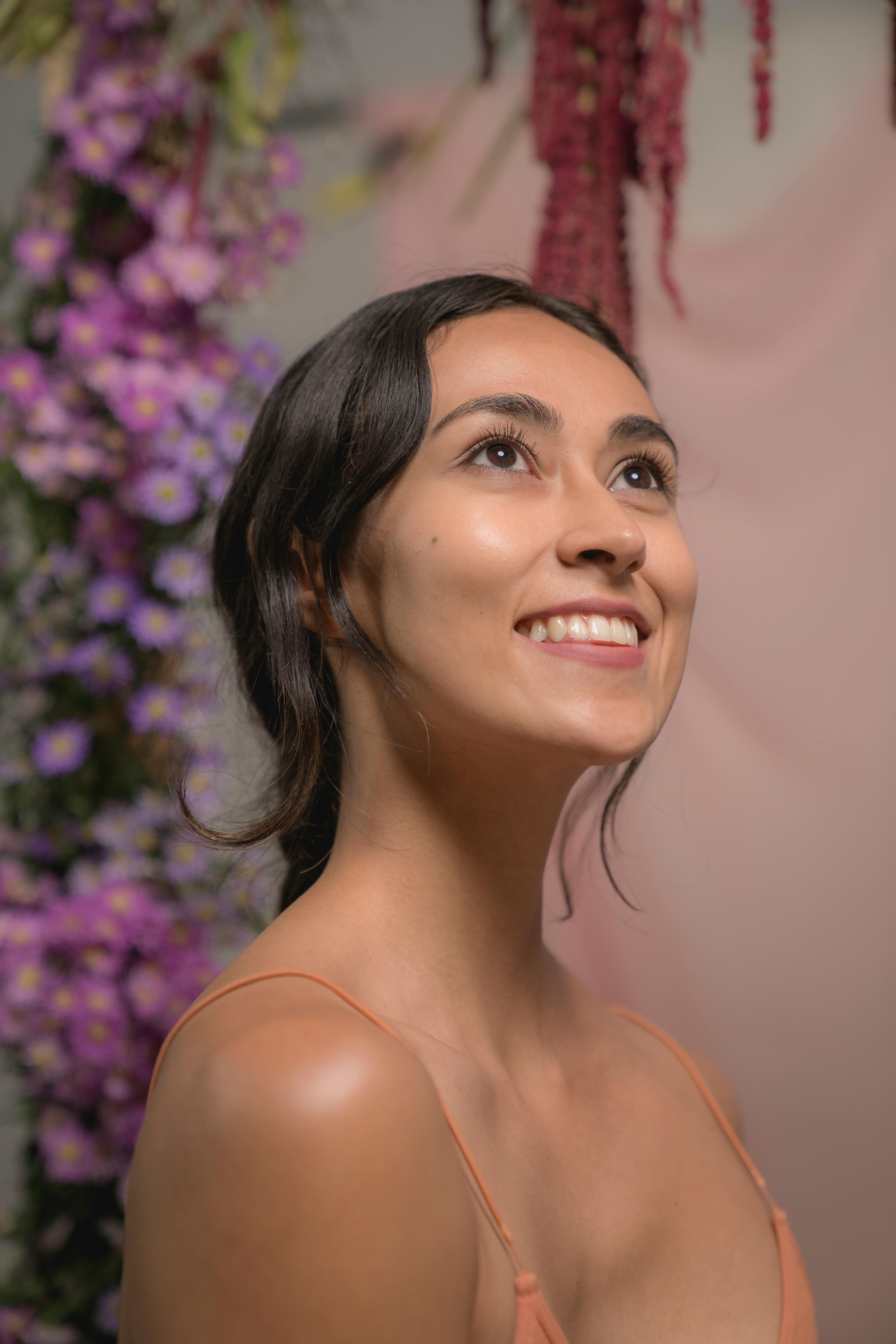 Smiling Woman in Flesh Colored Tank Top · Free Stock Photo