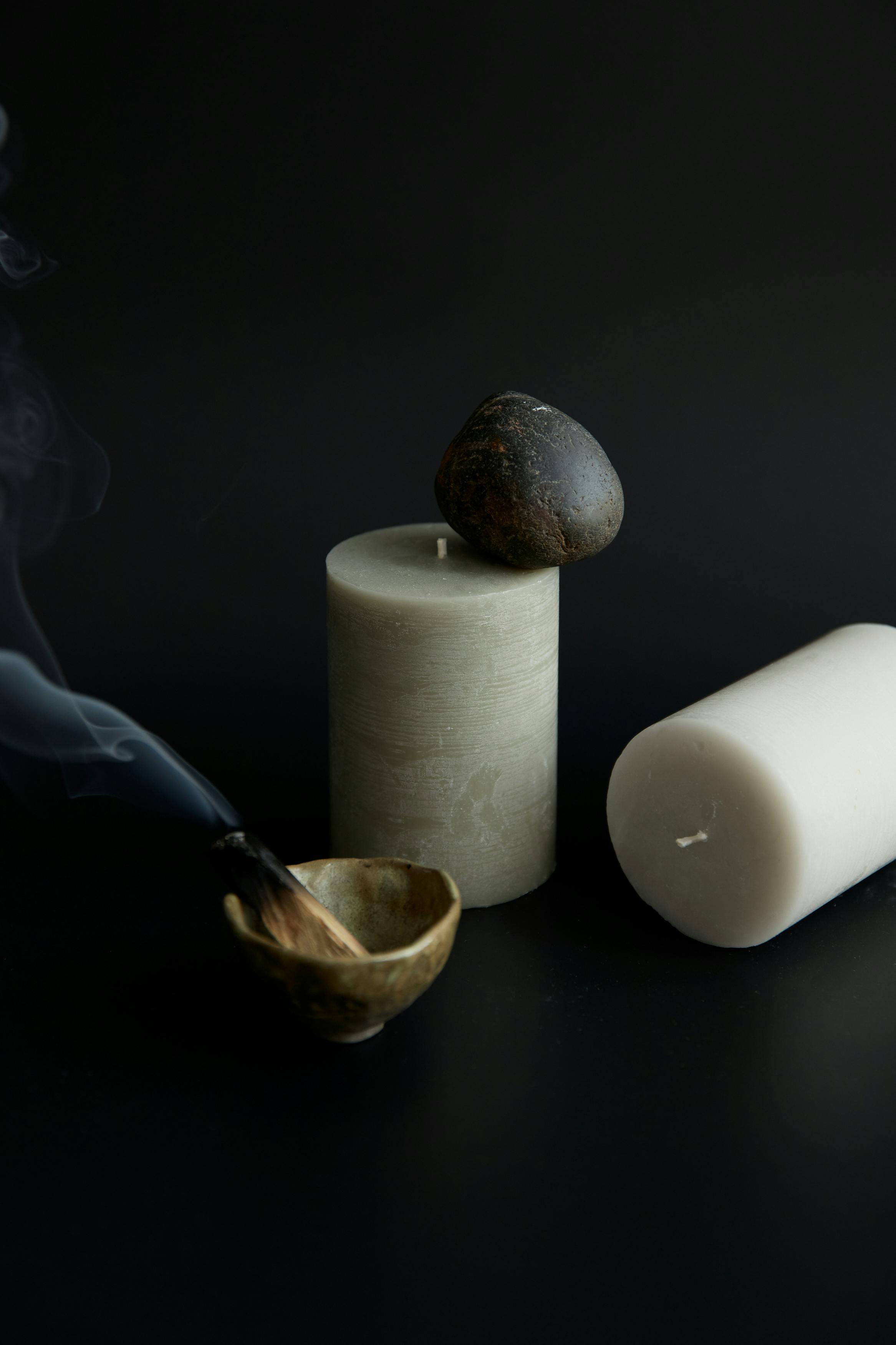 Candles and Burning Incense on Bla · Free Stock Photo