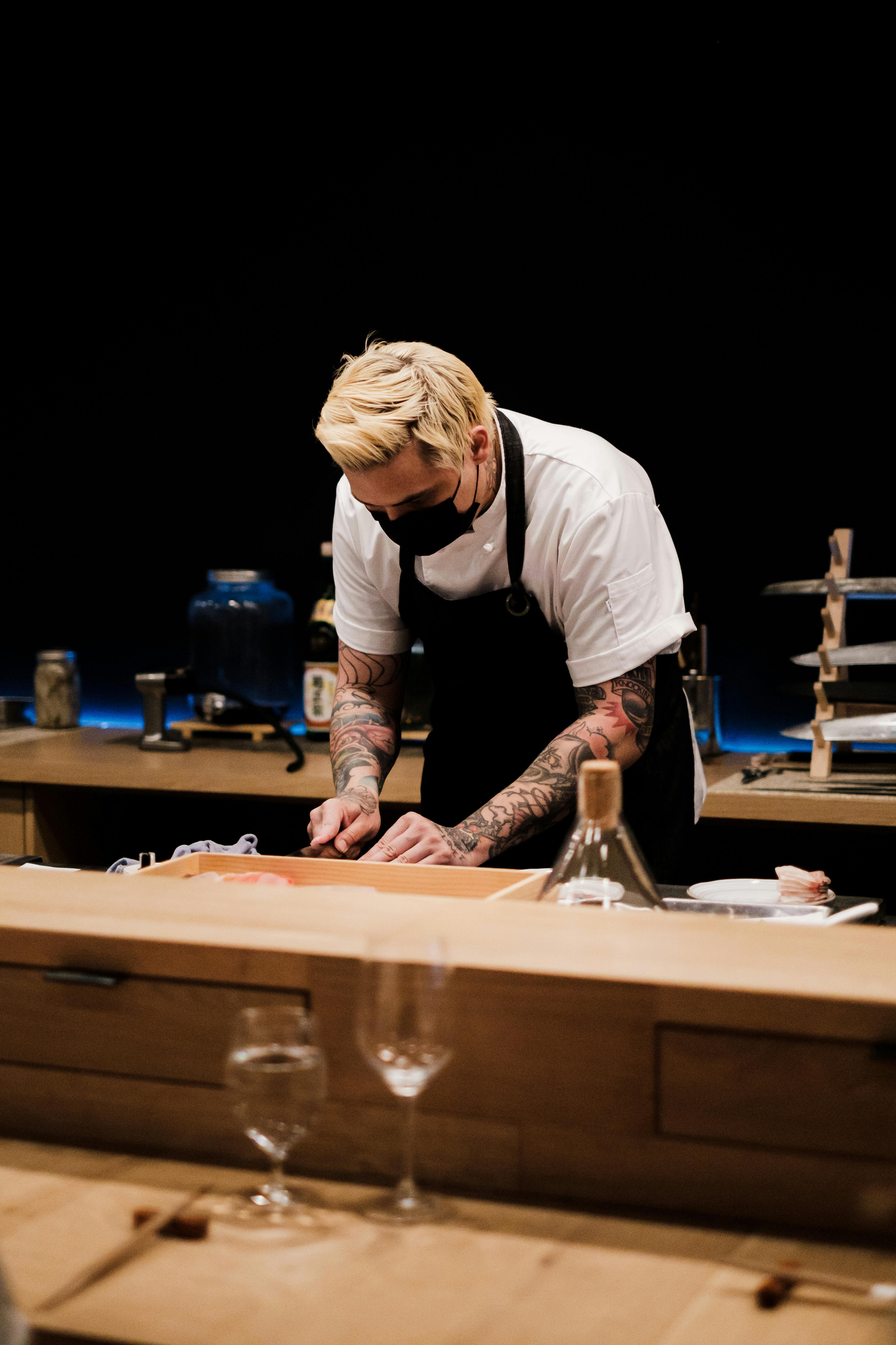 Blonde Hair Man in White Shirt Wearing Apron Cooking · Free Stock Photo