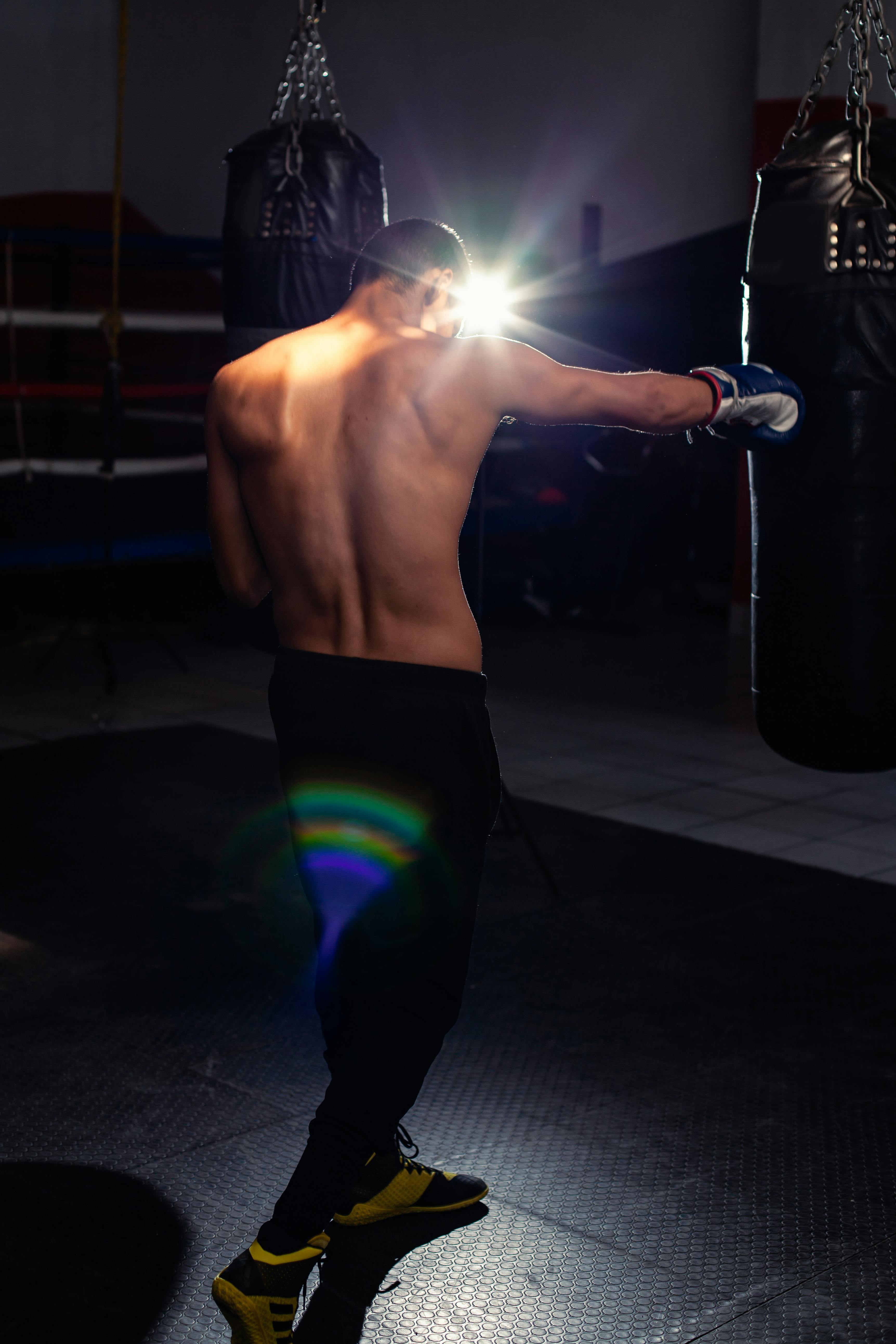 Man Wearing Boxing Gloves and Punching a Punching Bag · Free Stock Photo