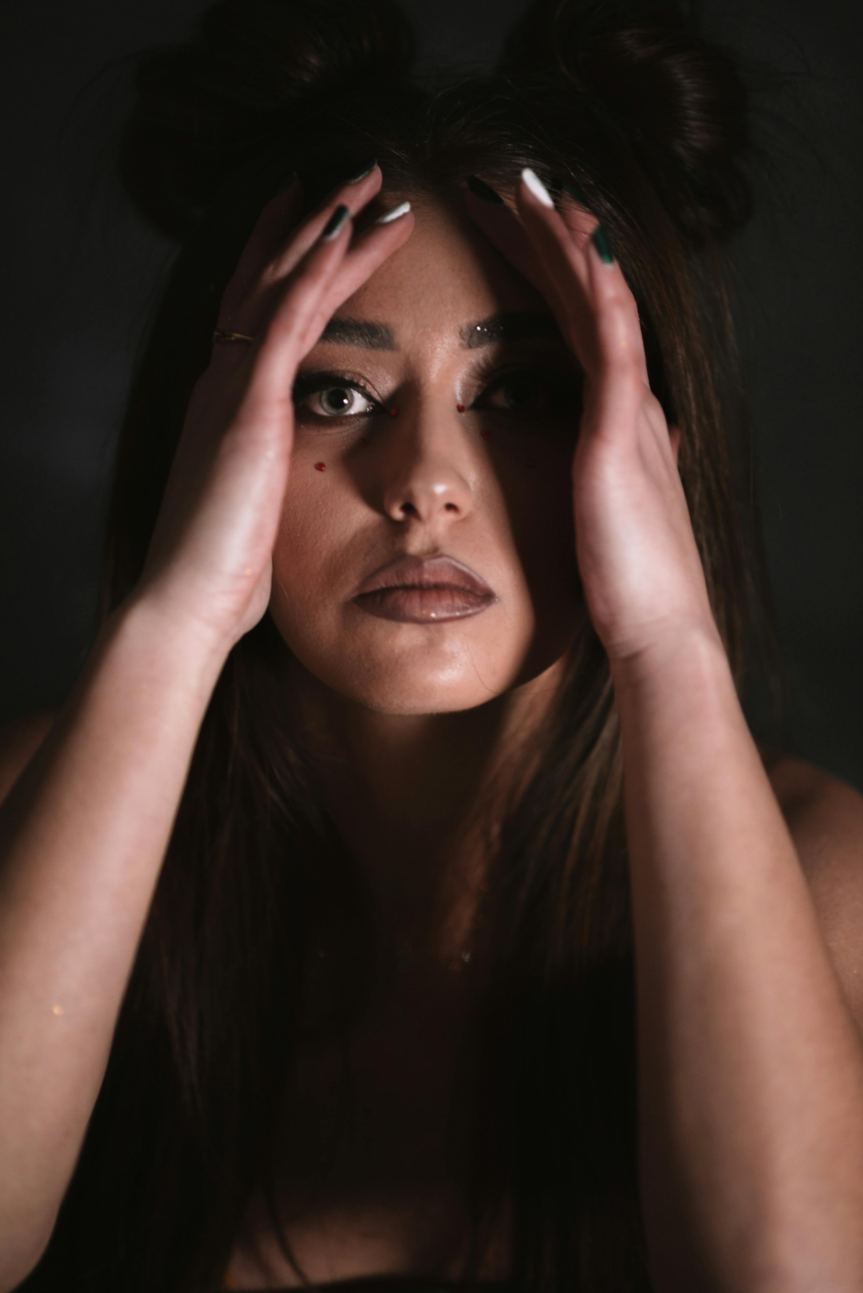Portrait of a Young Woman Wearing a Bunch of Seashells on Her Face ...