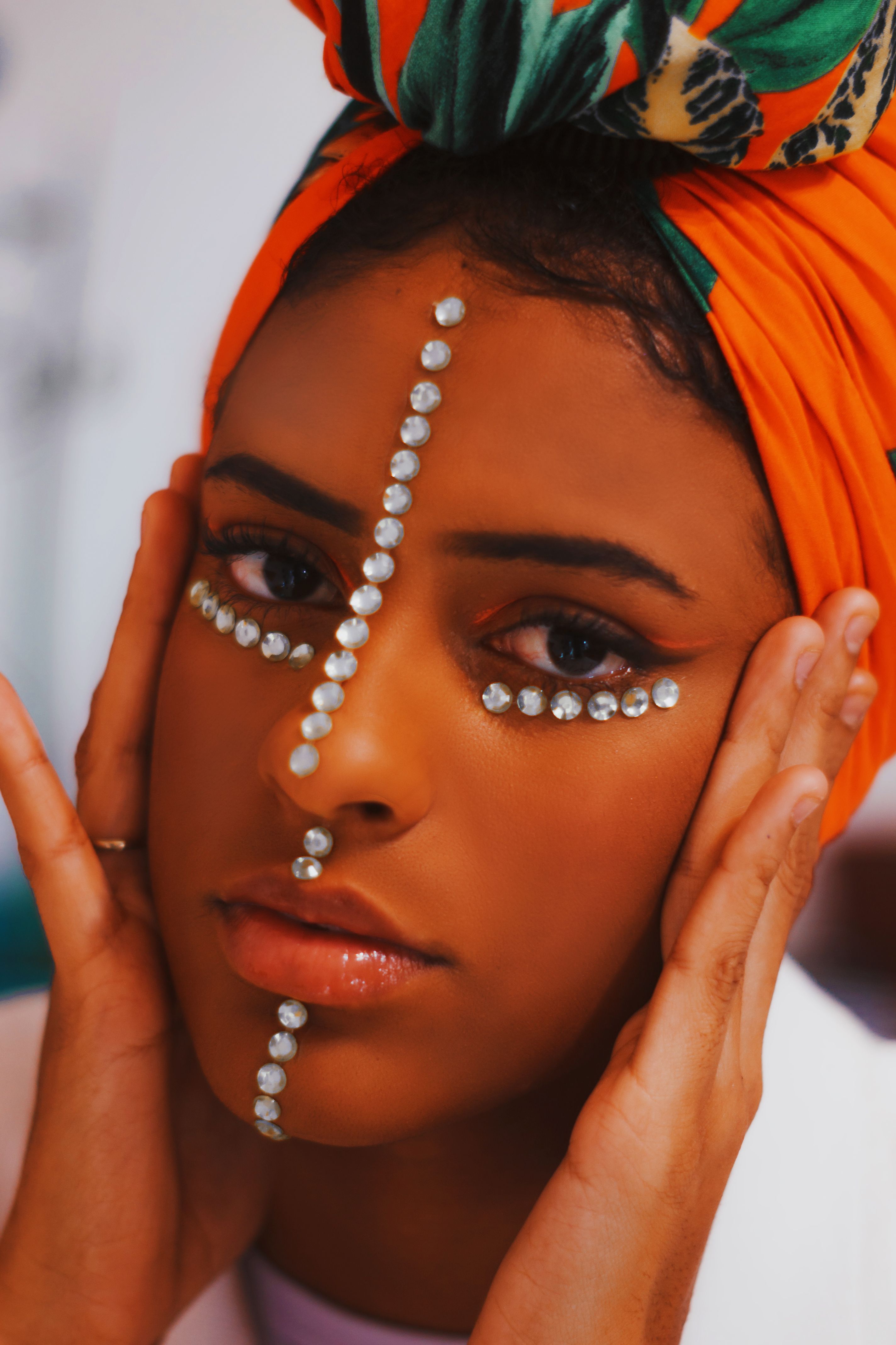 Woman with Silver Beads on Her Face and a Turban · Free Stock Photo