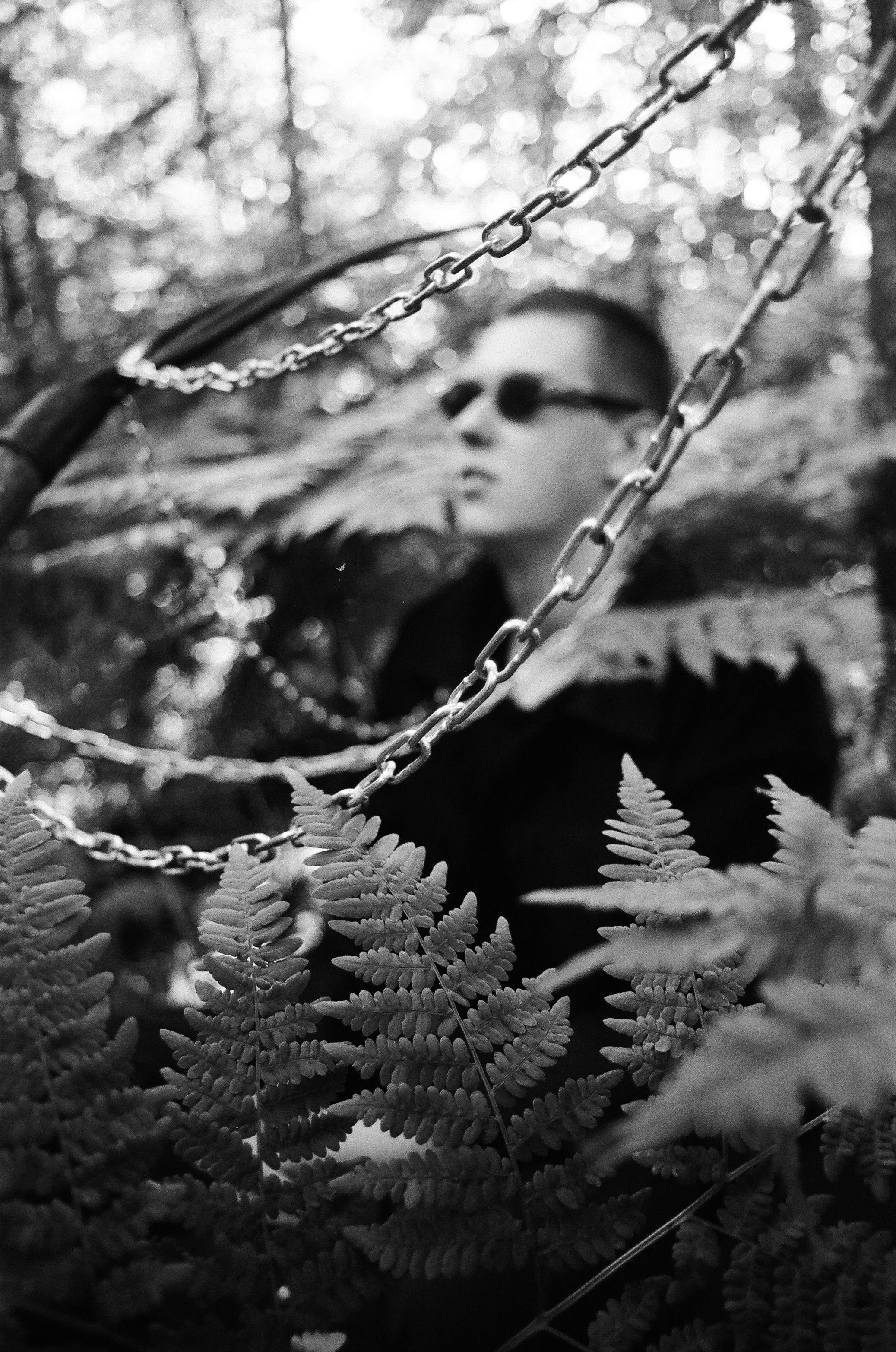 Grayscale Photo of Chains Near Fern Leaves · Free Stock Photo