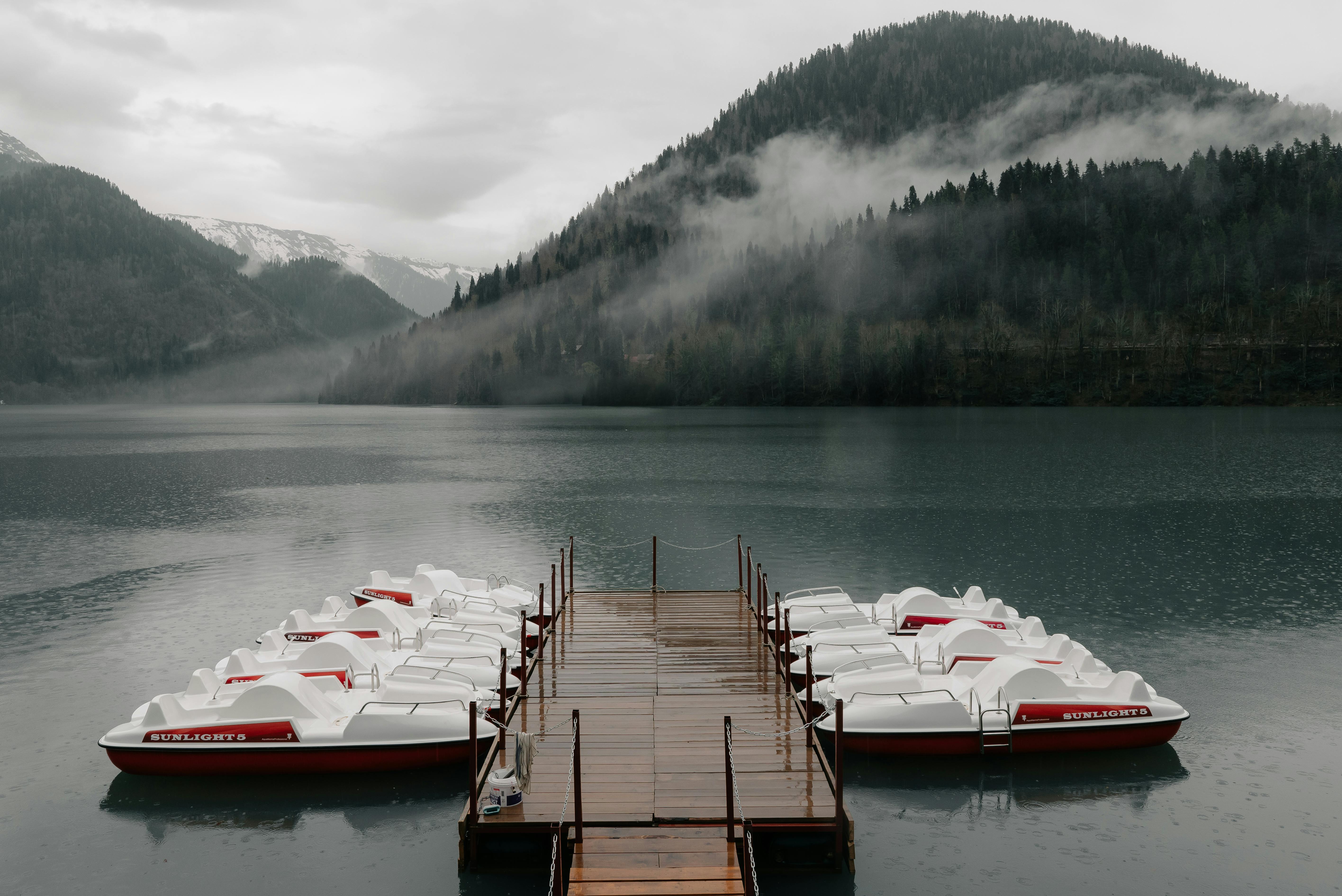 White and Red Boats on the Lake Docking Area · Free Stock Photo