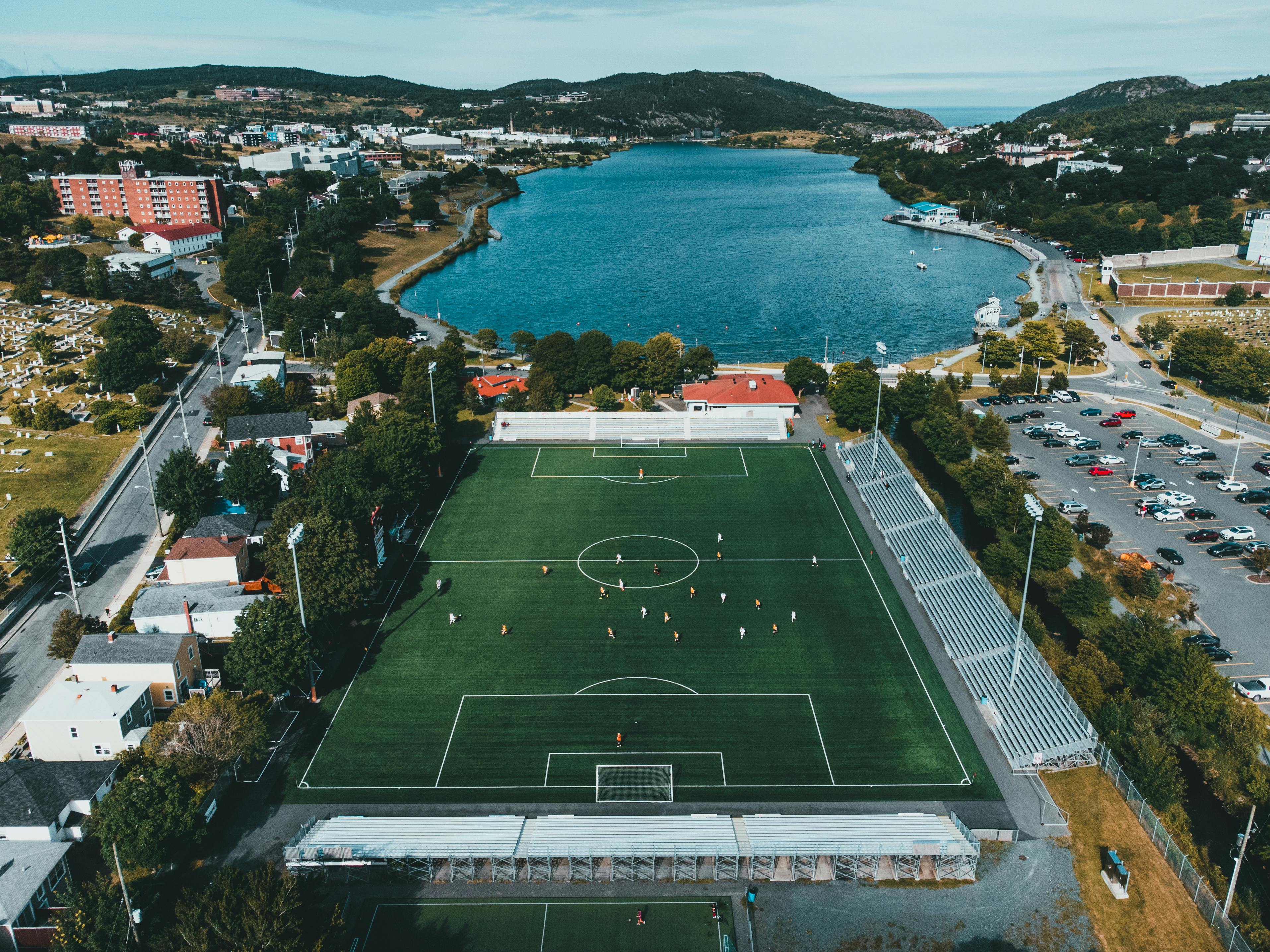 Aerial View of a Coastal Soccer Field · Free Stock Photo