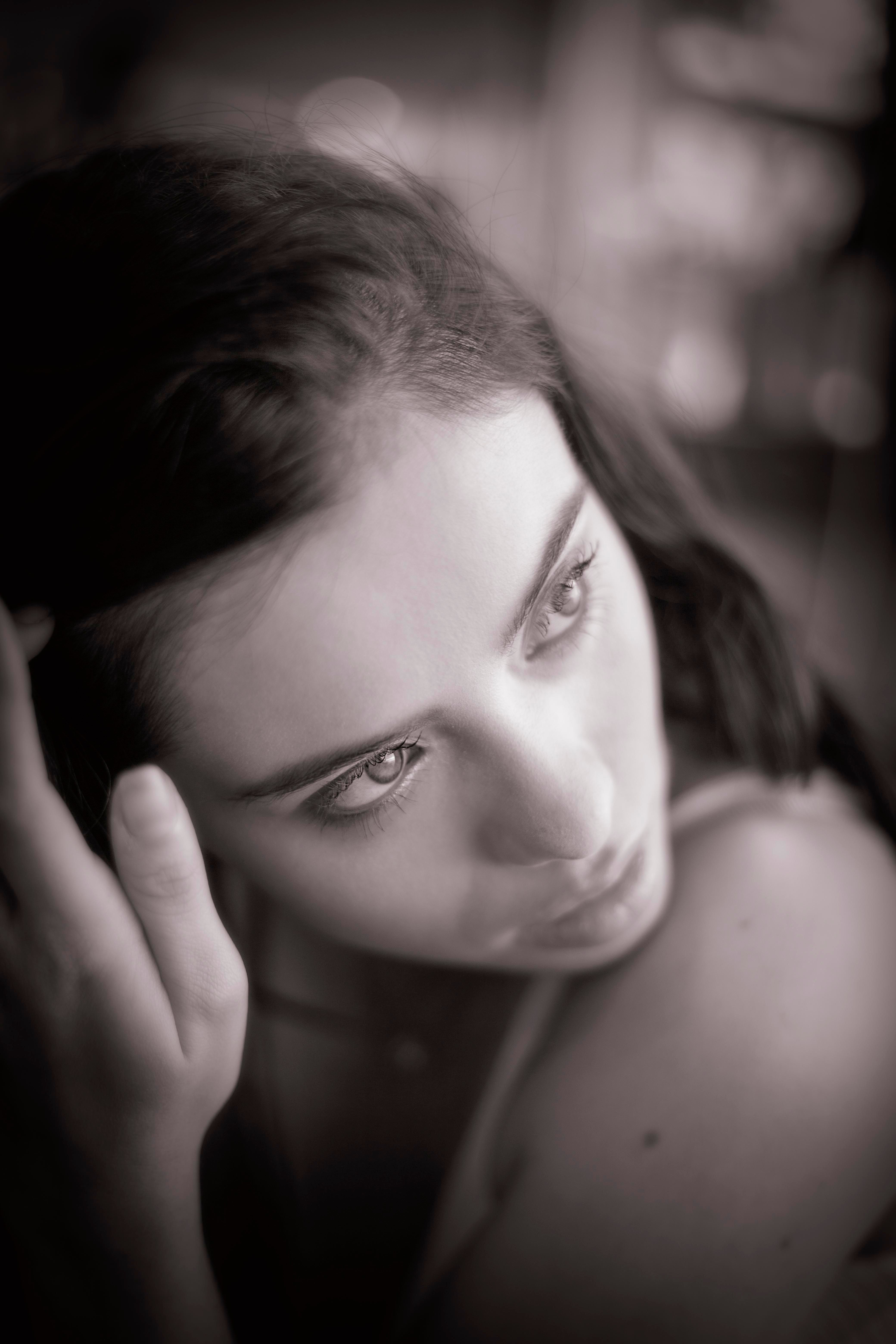 Grayscale Photo of Woman's Face · Free Stock Photo