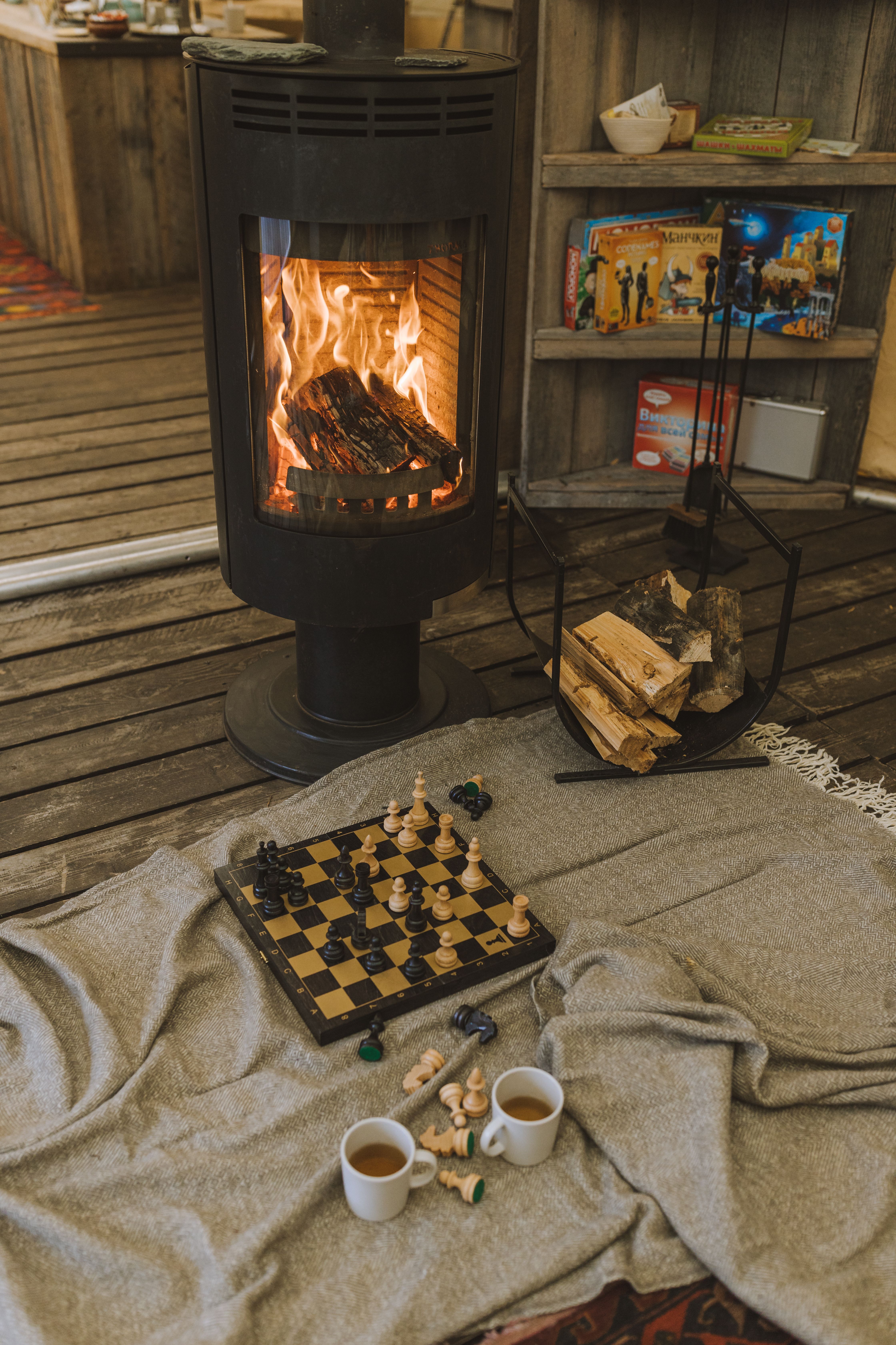 Chess and Coffee by Fireplace · Free Stock Photo