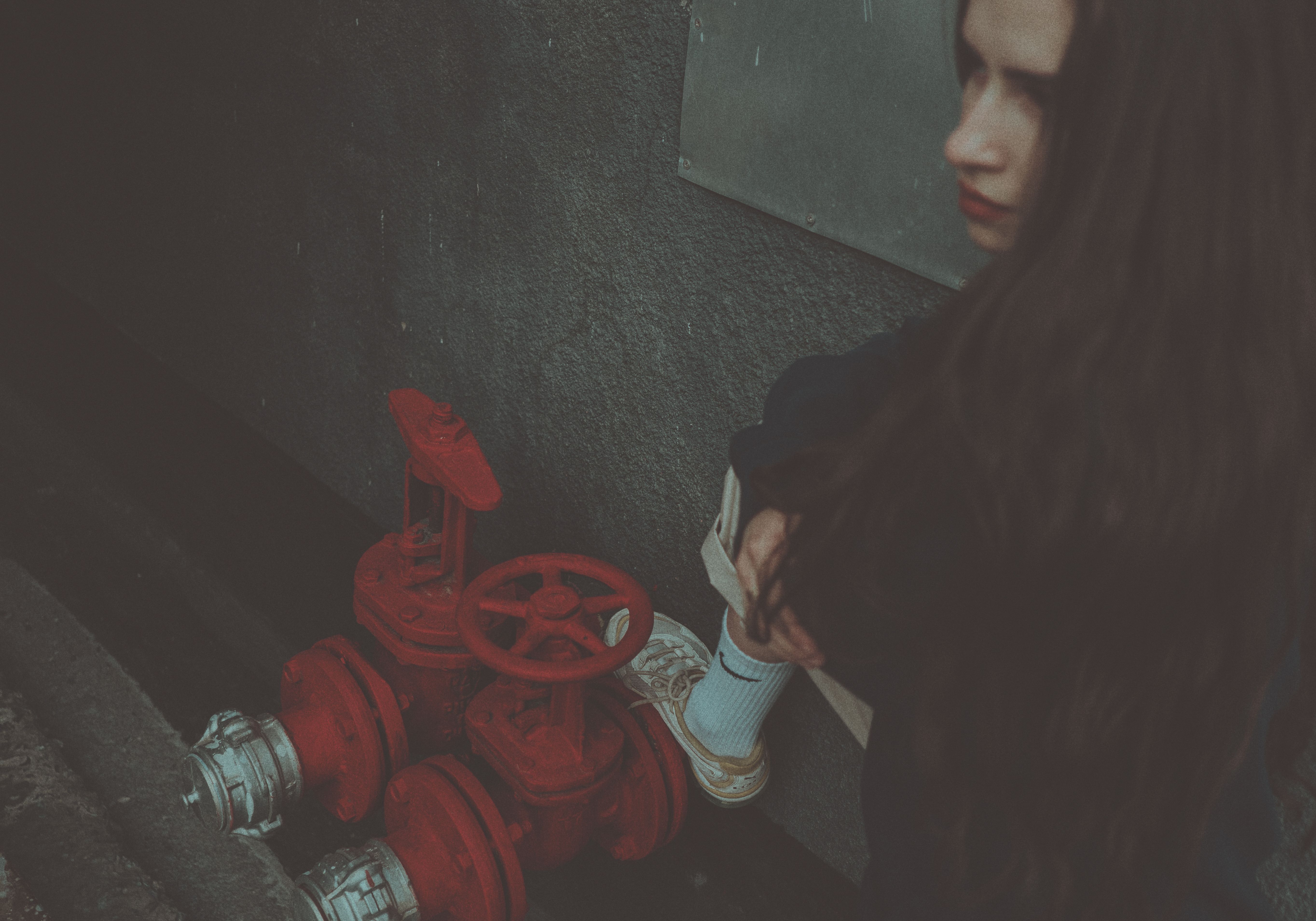 Woman in Pink Dress Stepping on a Fire Hydrant · Free Stock Photo