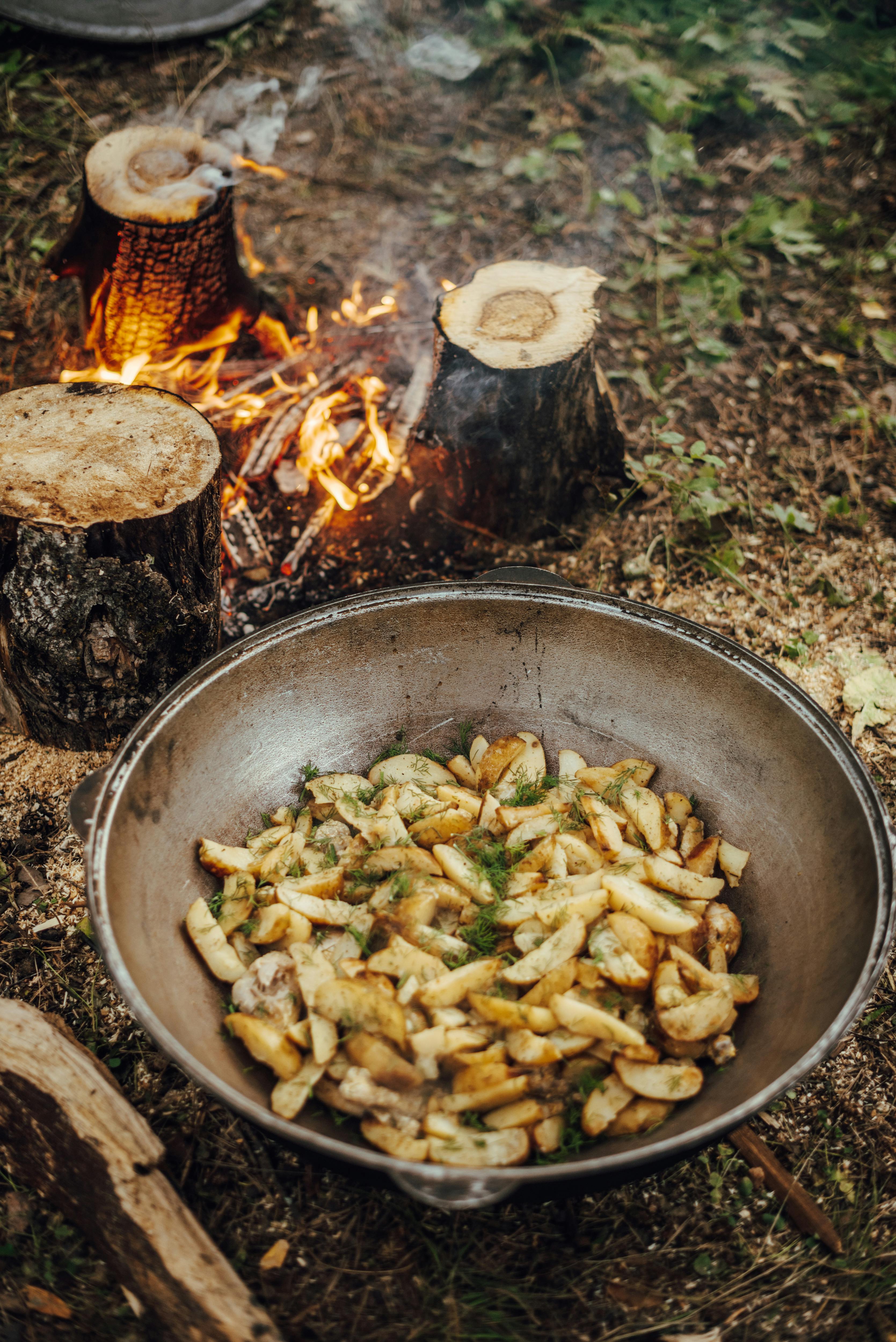 Food in Cooking Pot Beside the Firewood · Free Stock Photo