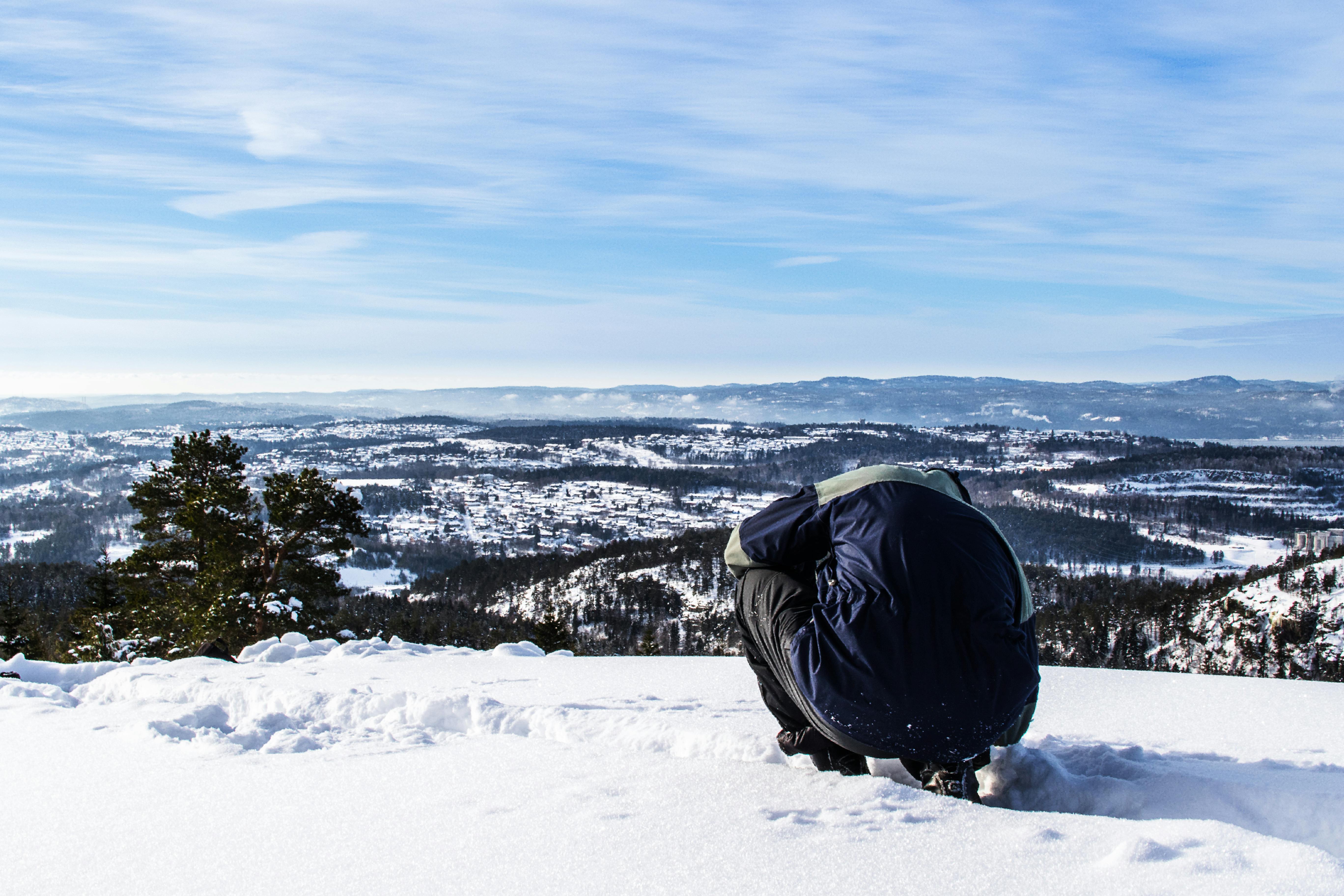 Man Sitting on Ground With Snow · Free Stock Photo