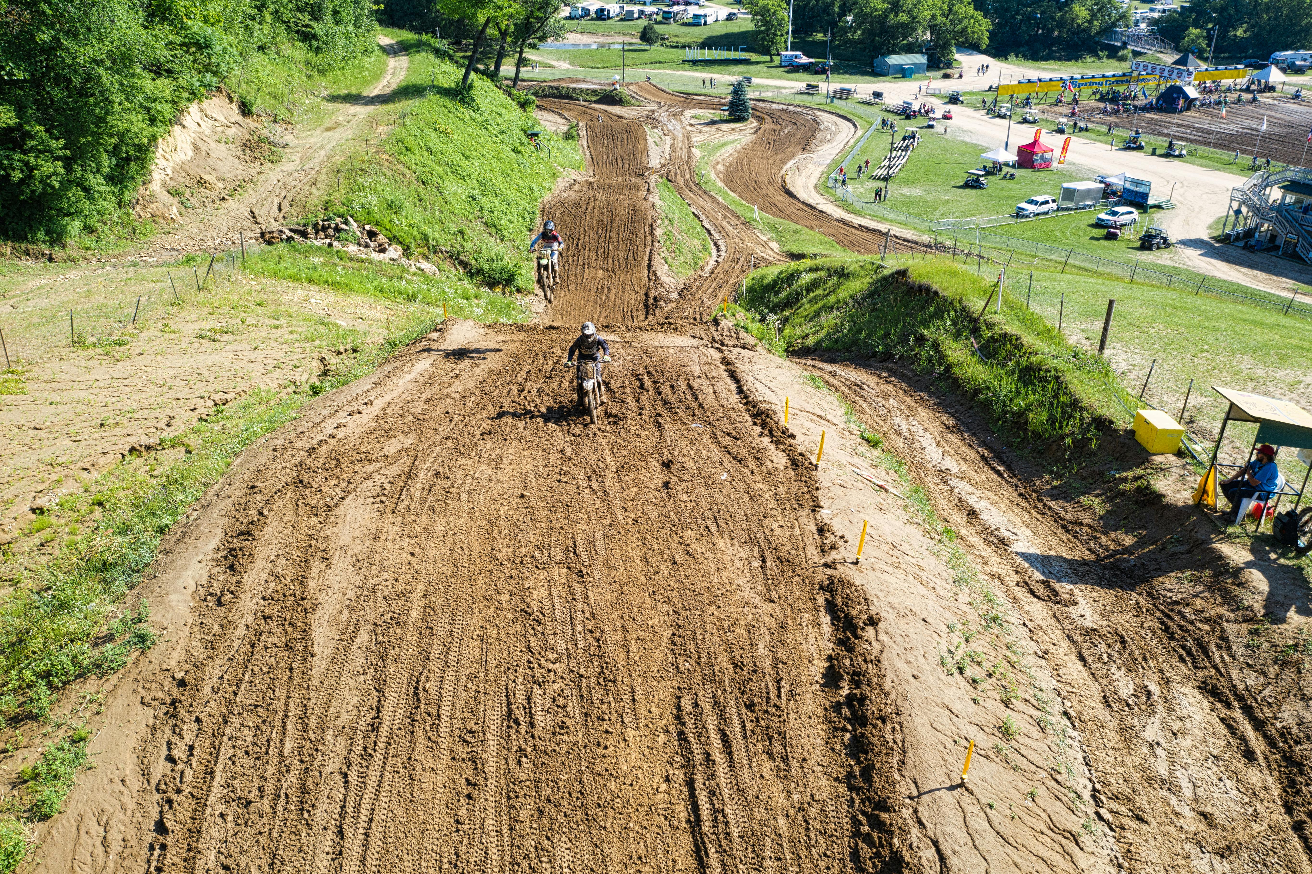 An Aerial Photography of People Riding a Motorbikes on a Dirt Road ...