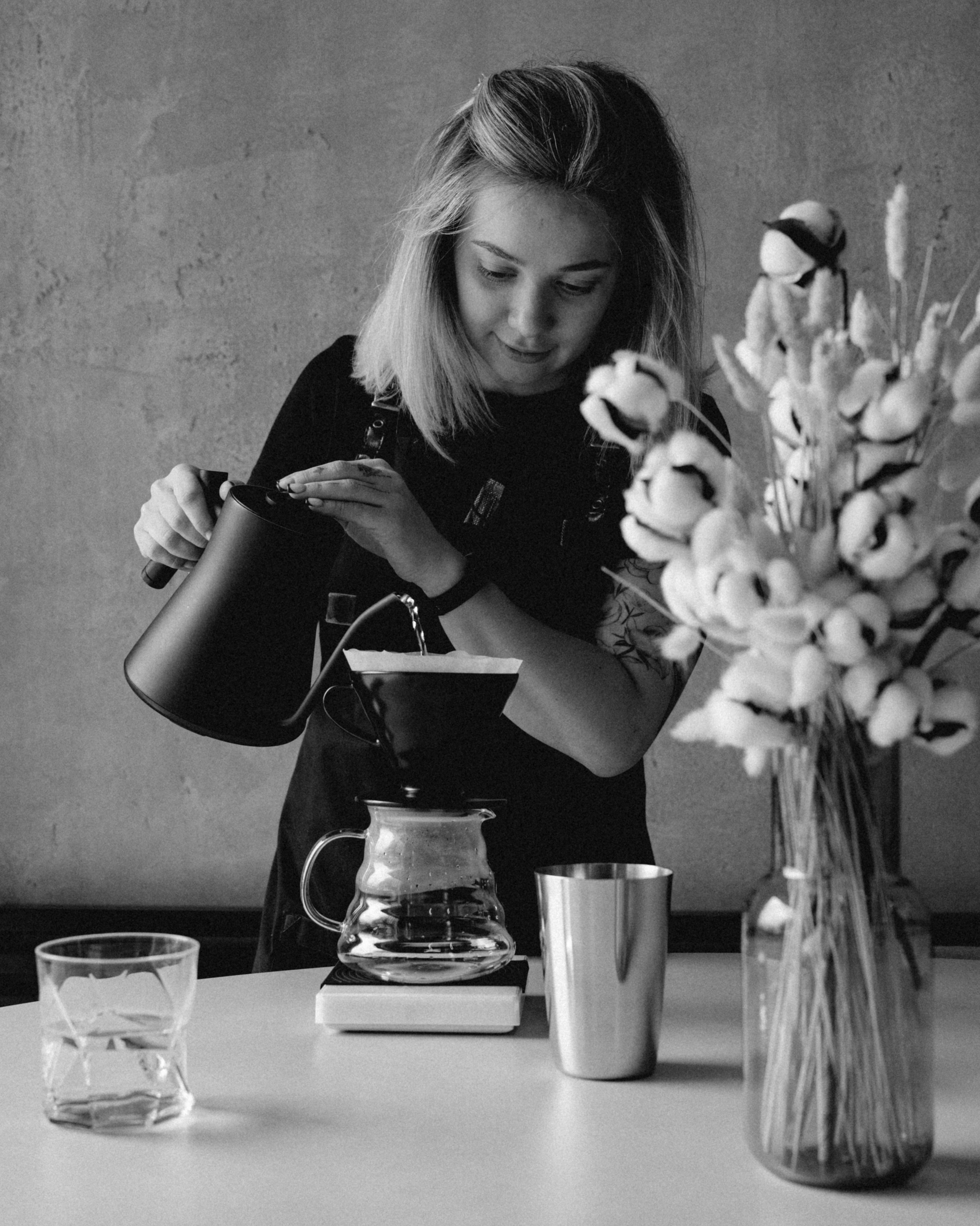 Grayscale Photo of Coffee Shop Interior · Free Stock Photo