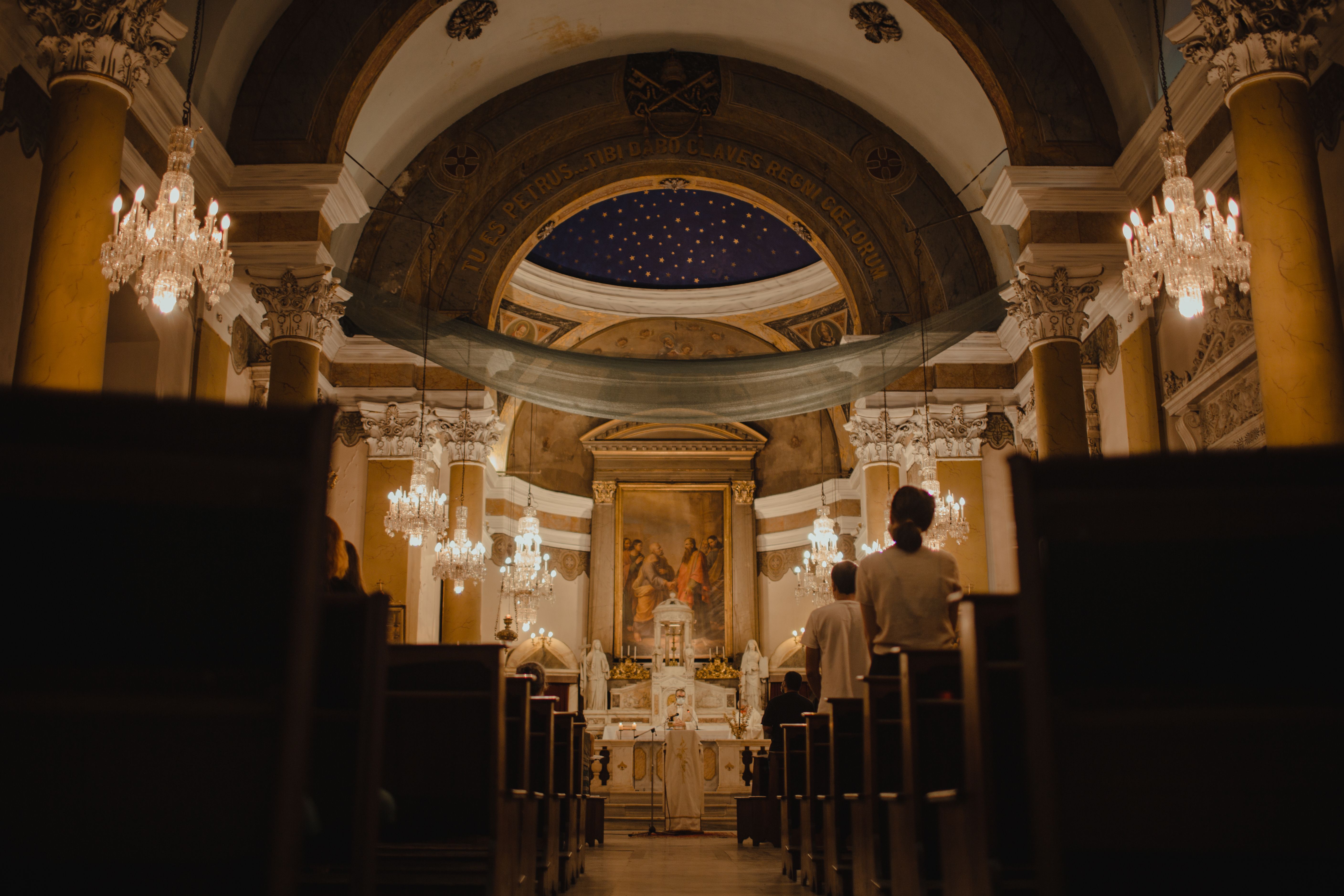 Georgian orthodox priest during wedding ceremony in church in Georgia ...