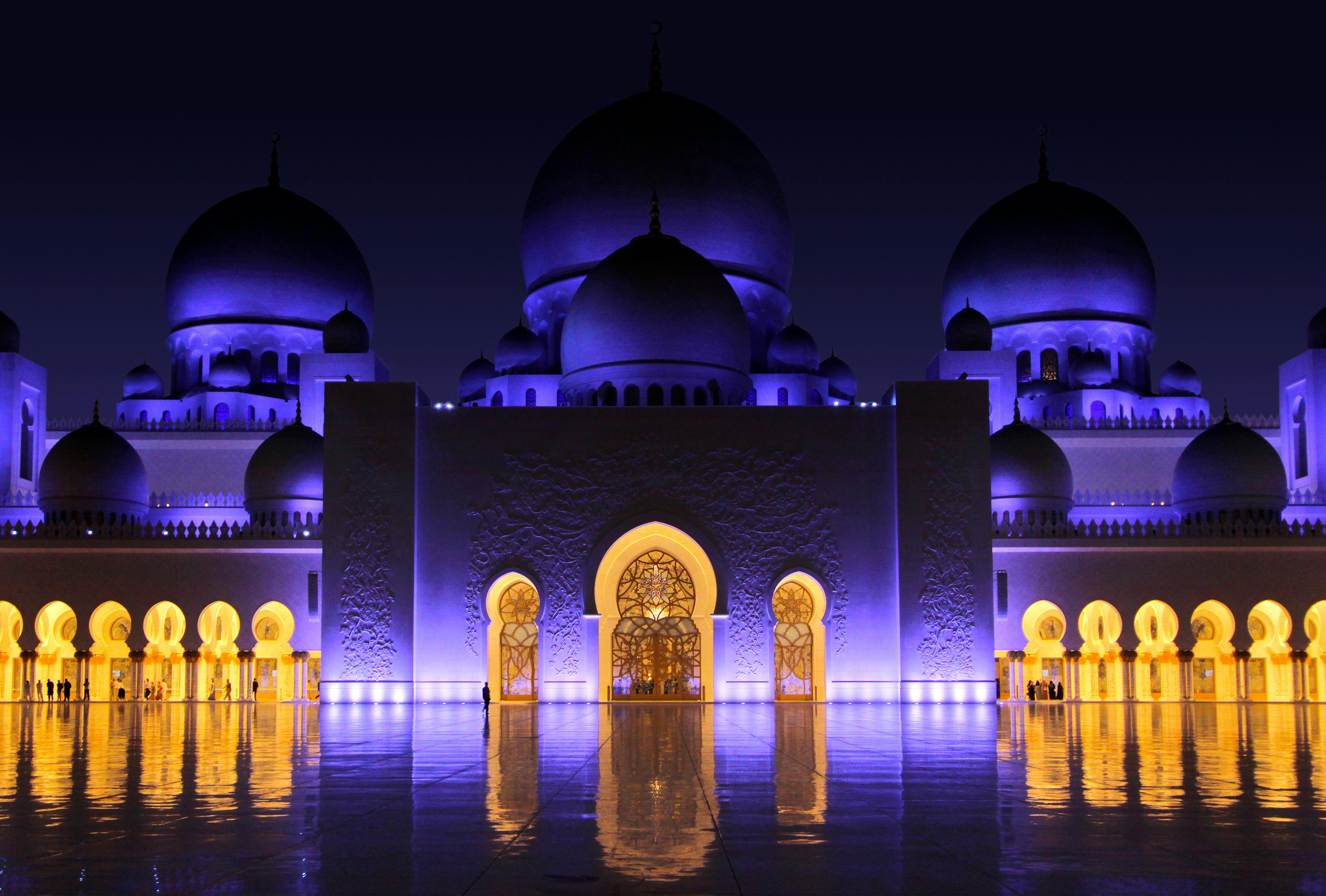 Blue Dome Shaped Mosque with Yellow Lights · Free Stock Photo