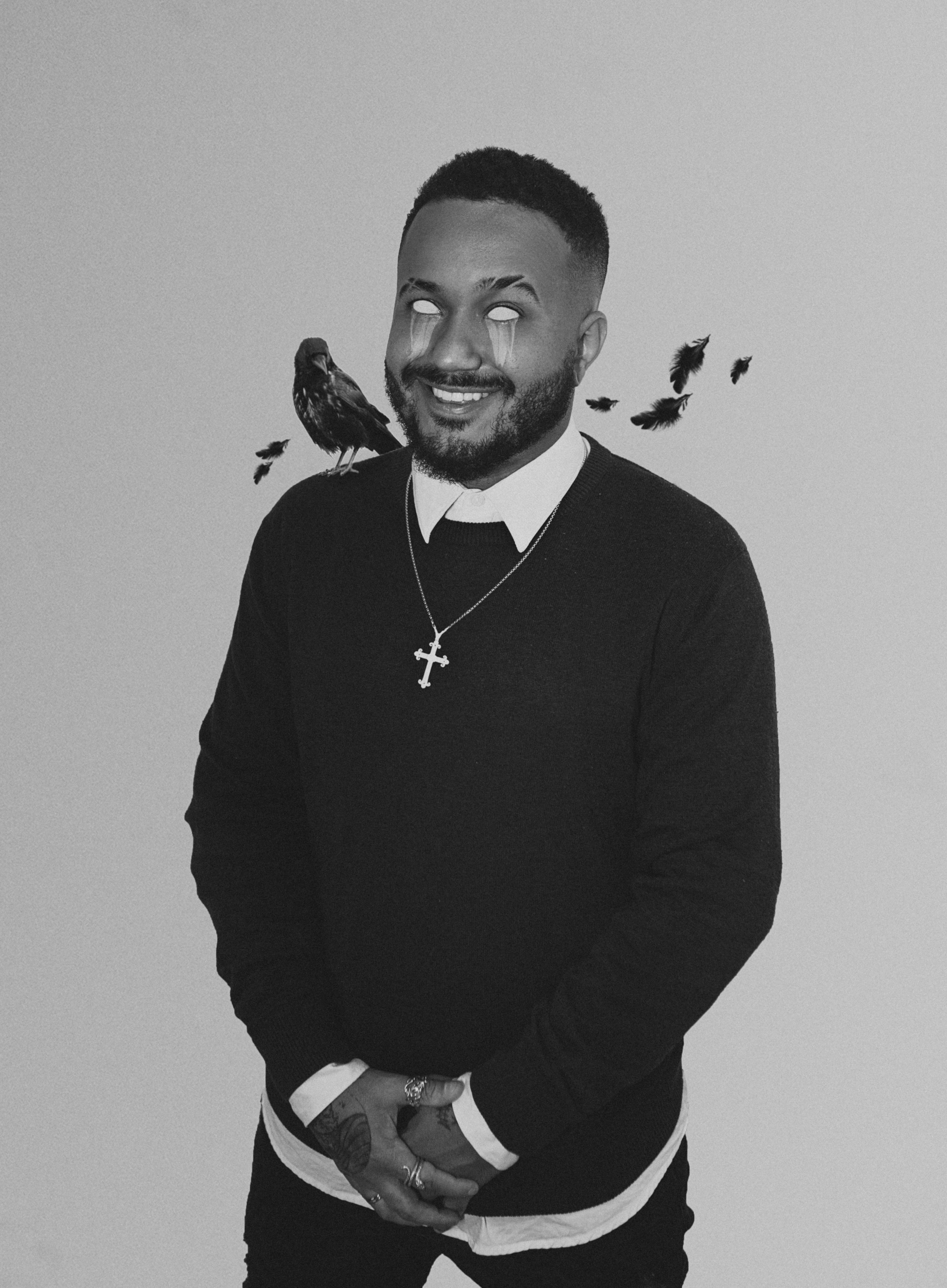 Cyanotype Print with a White Feather against Dark Blue Background ...