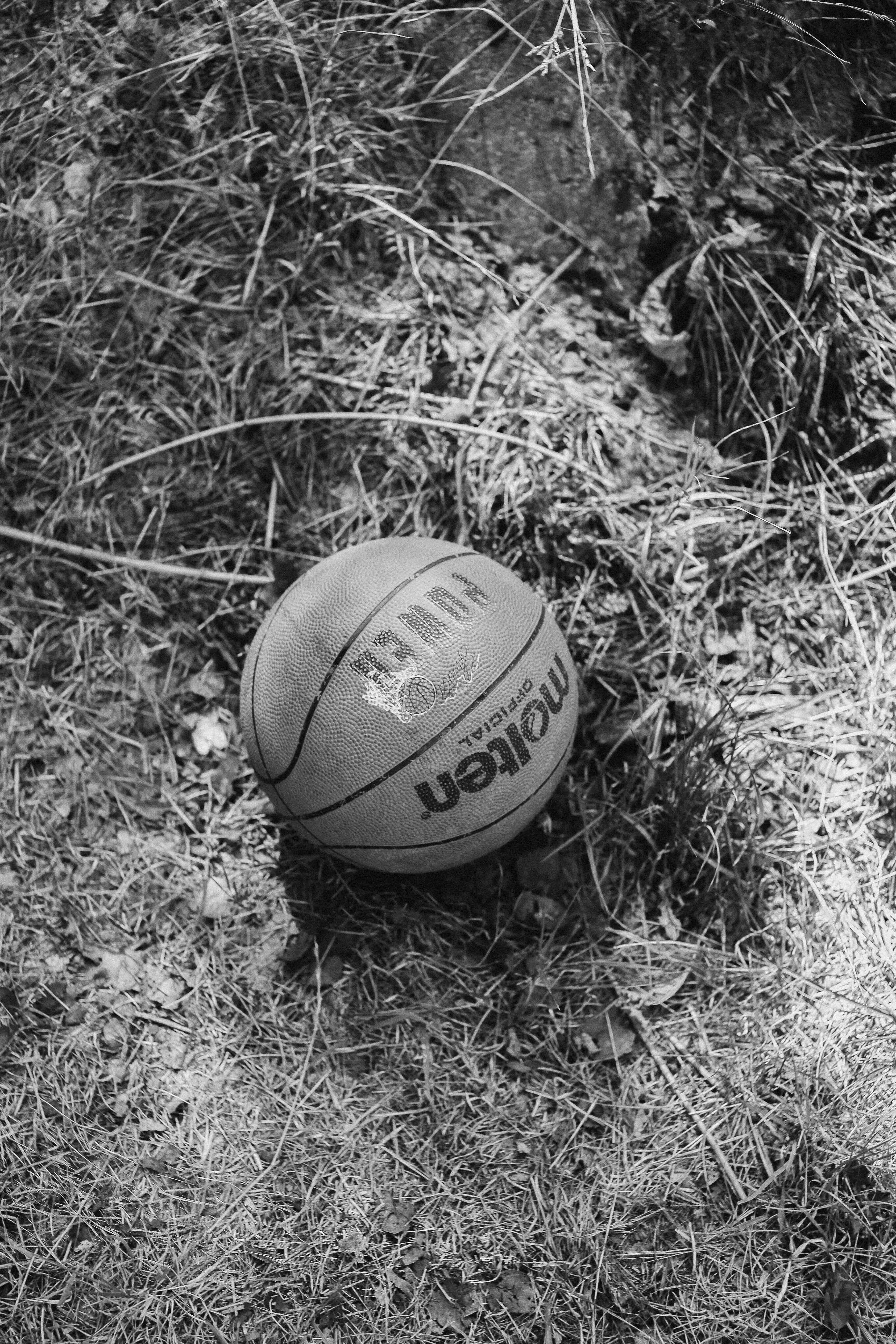 Grayscale Photo of a Person Holding a Basketball · Free Stock Photo