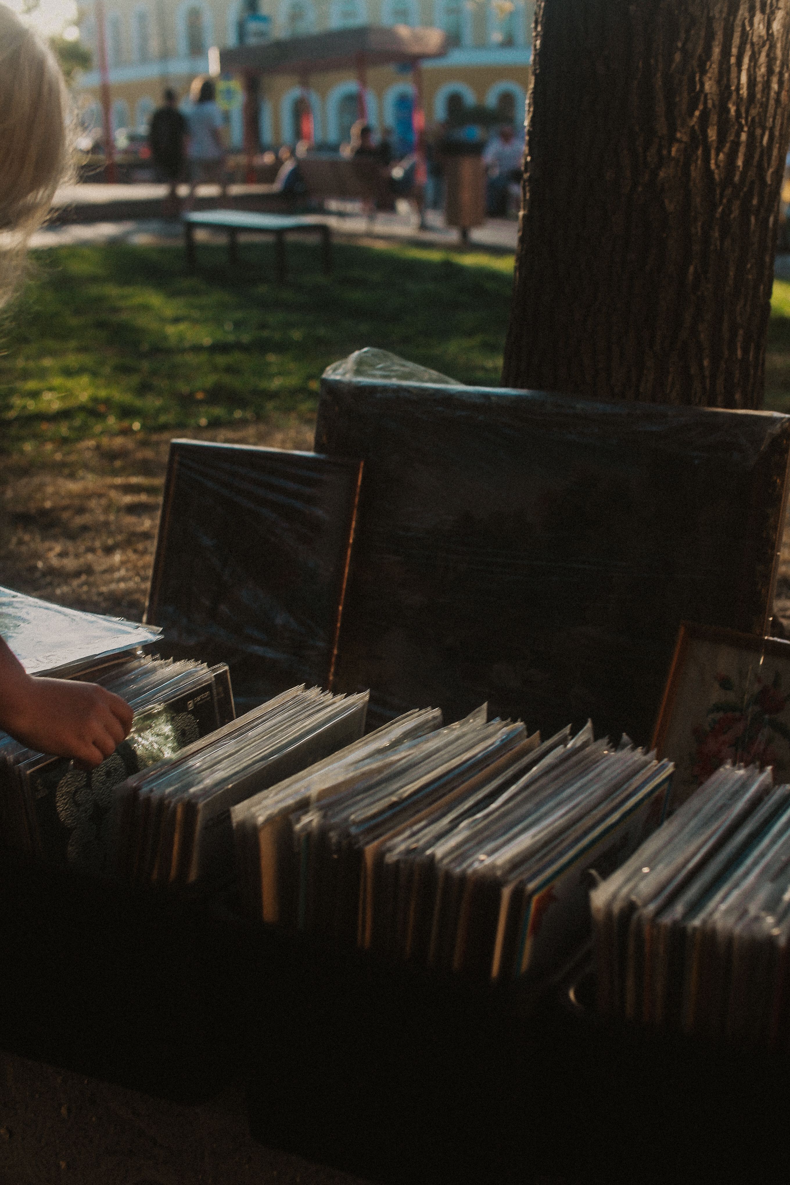 Vinyl Records in Boxes Outdoors · Free Stock Photo