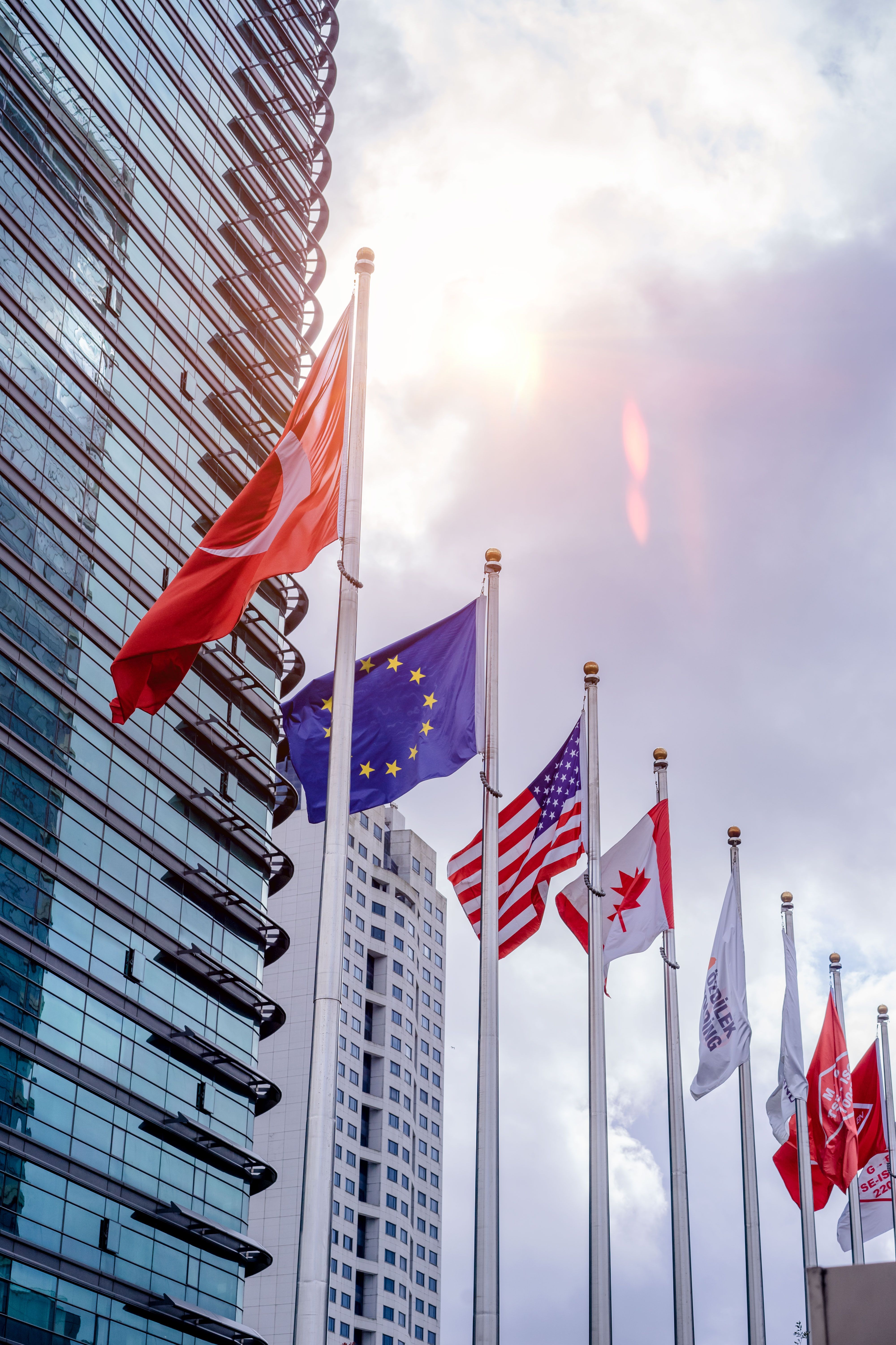 Multiple National Country Flags Waving on Poles · Free Stock Photo