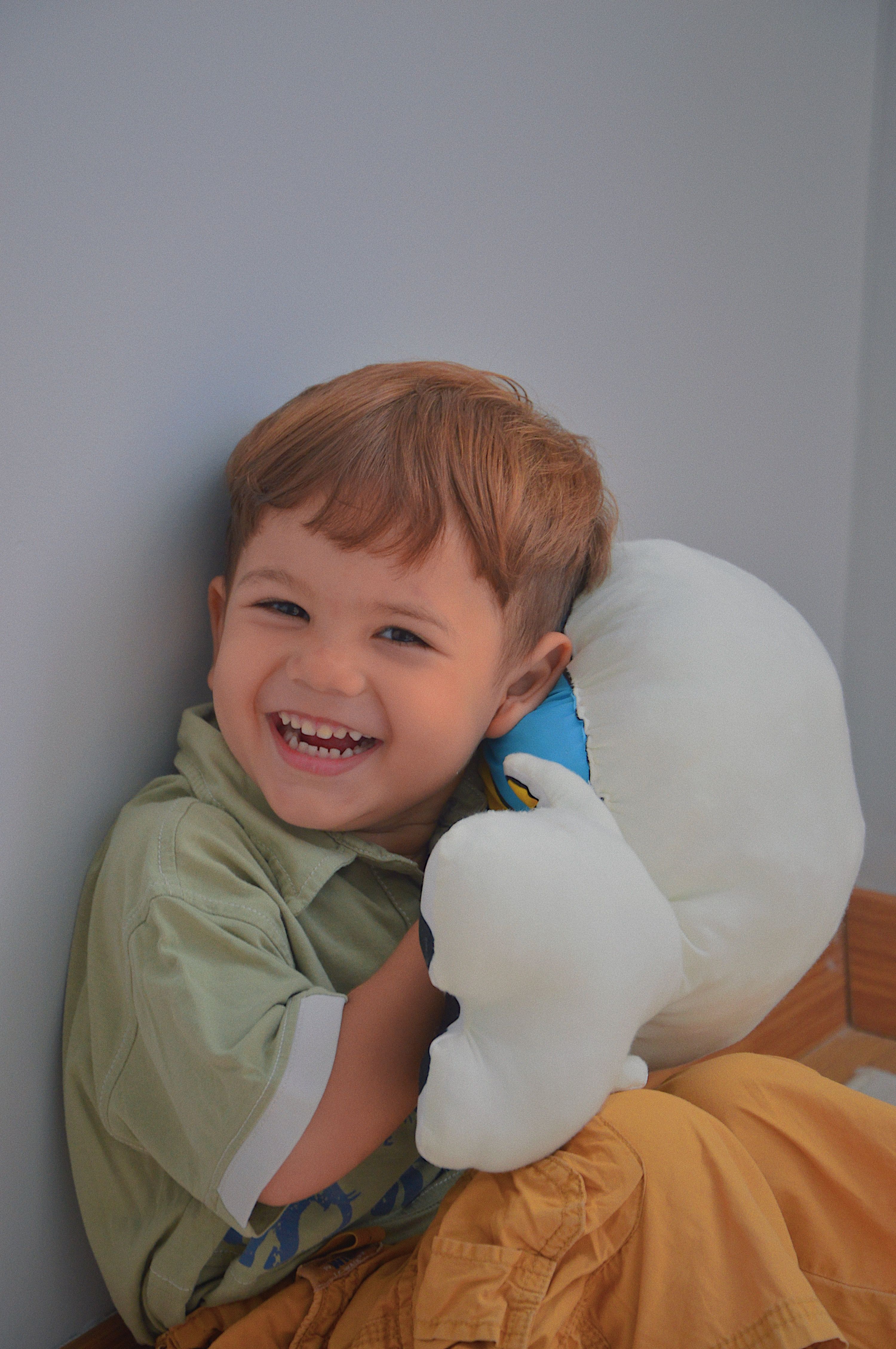 A Happy Boy Holding a Stuffed Toy · Free Stock Photo