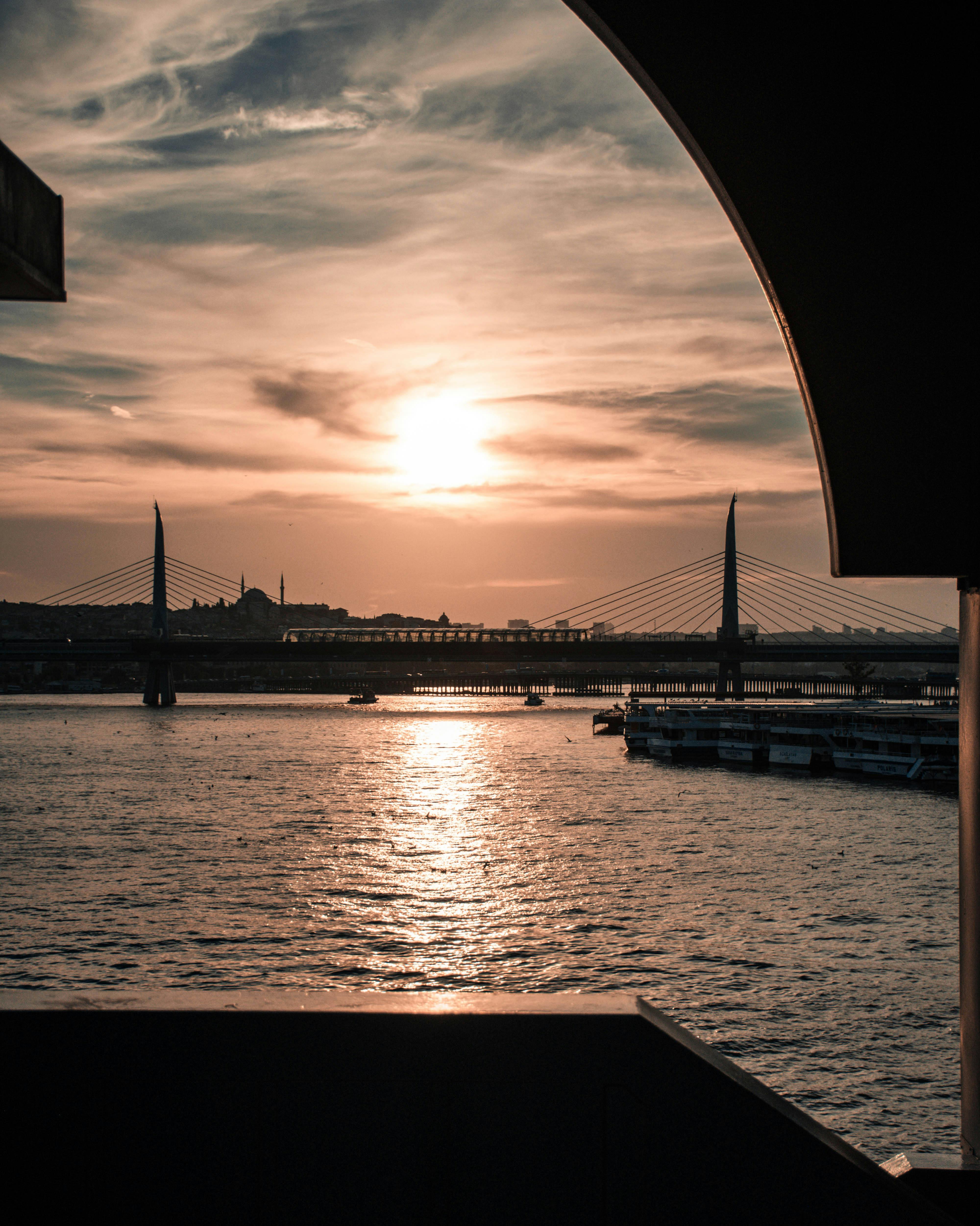 Silhouetted Golden Horn Bridge over the Bosphorus Strait in Istanbul ...