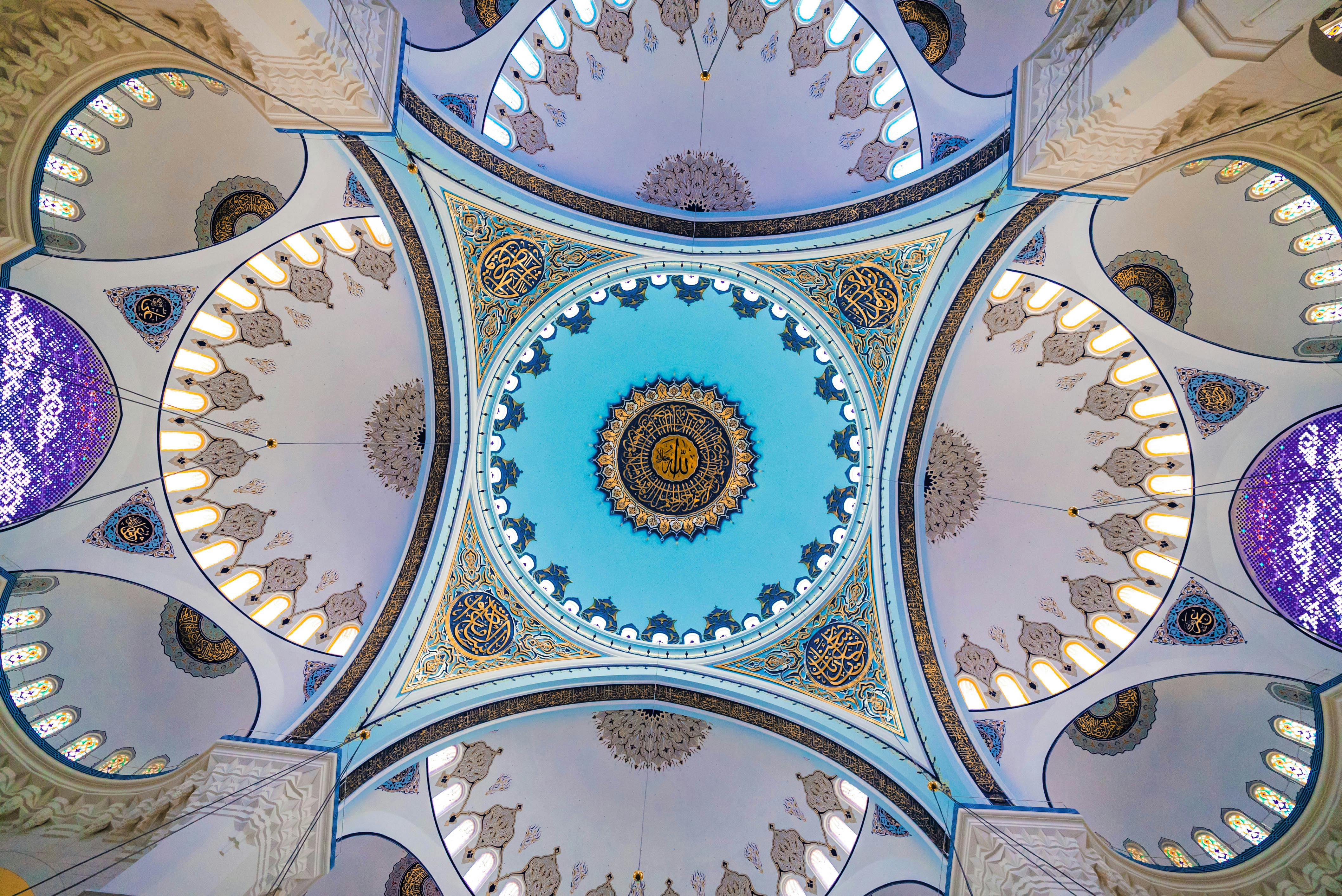 Symmetrical View of a Decorative Ceiling with Cupolas · Free Stock Photo
