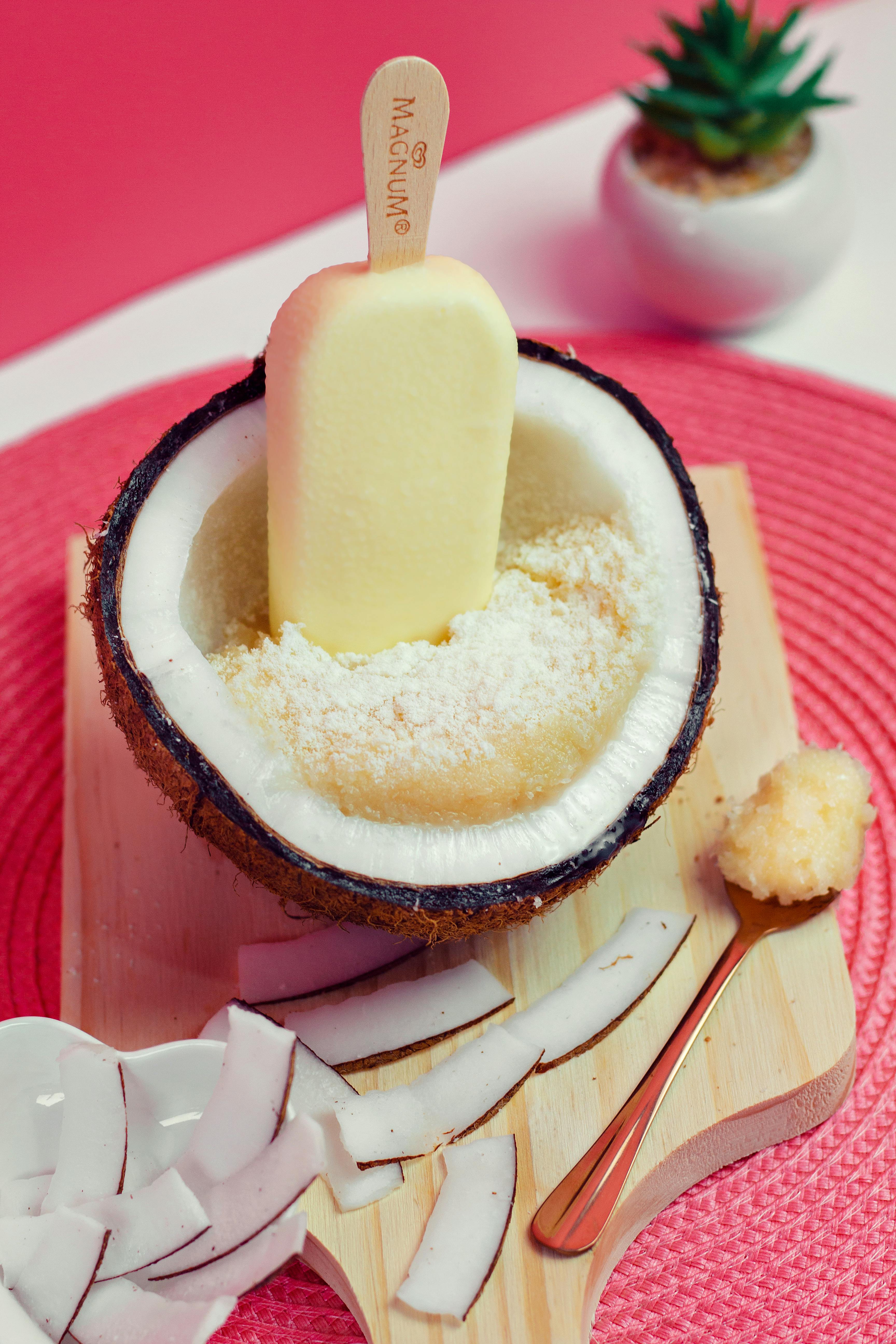 White Ice Cream on a Coconut Shell · Free Stock Photo