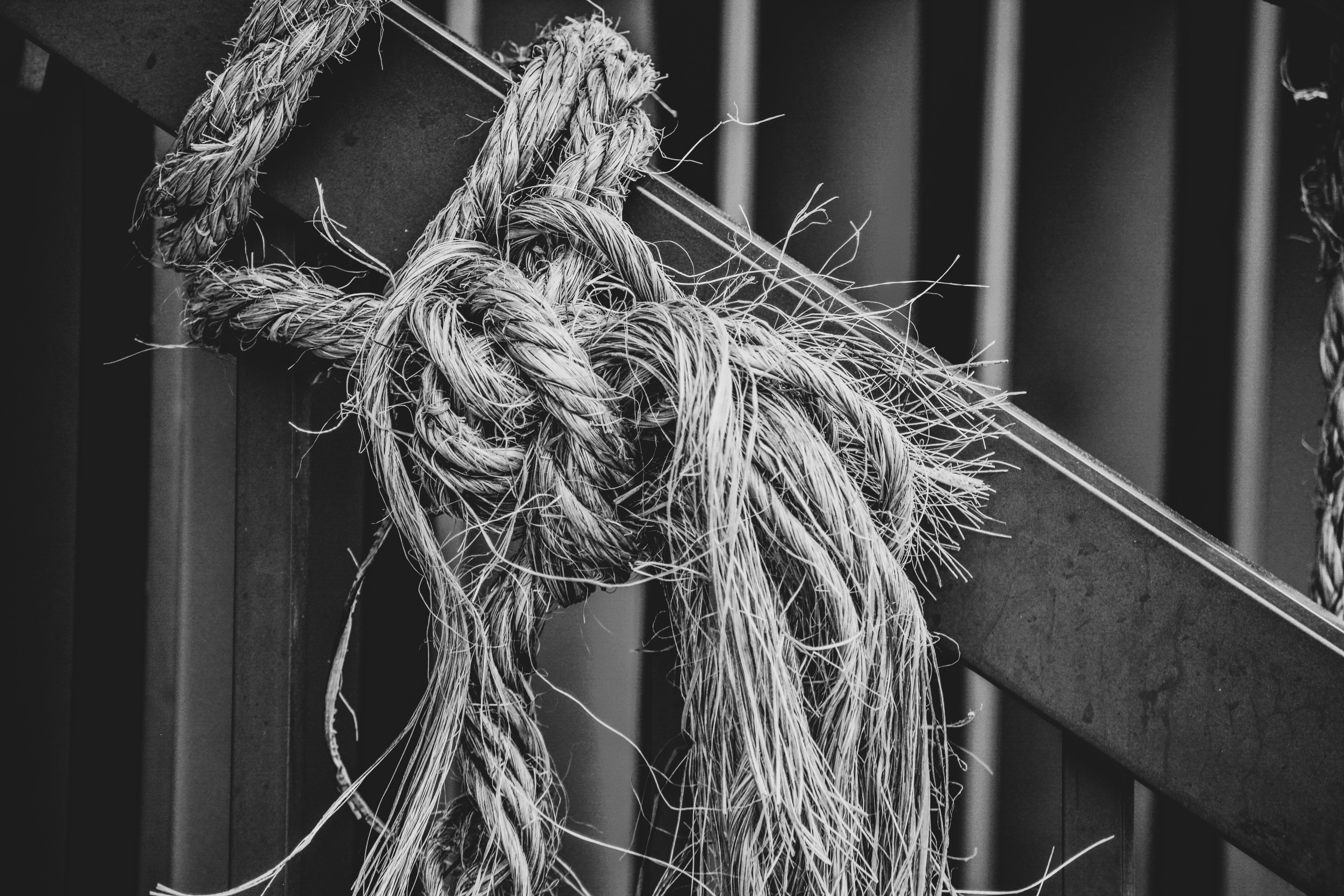 Grayscale Photo of Tied Rope · Free Stock Photo