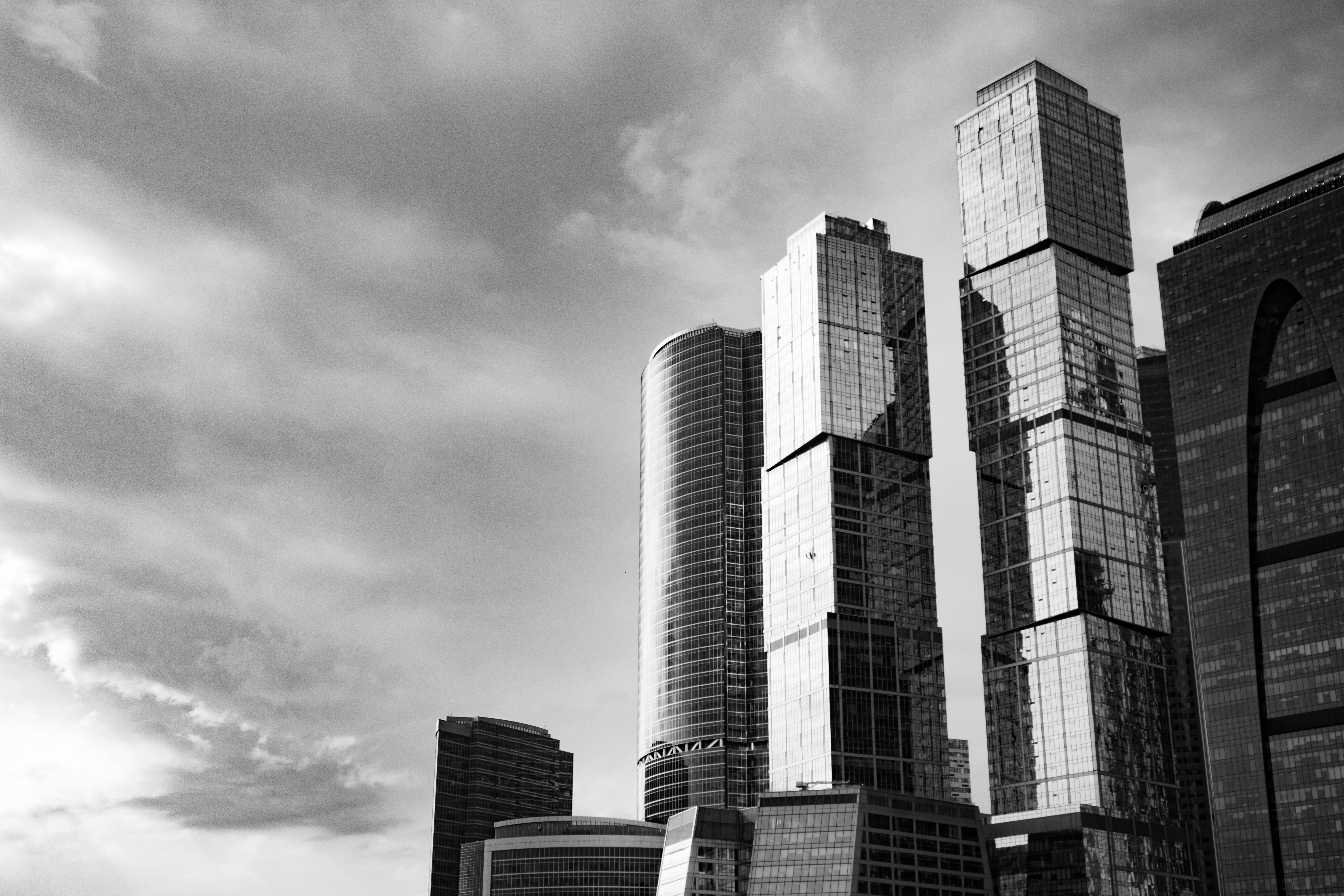 Grayscale Photography of High Rise Buildings · Free Stock Photo