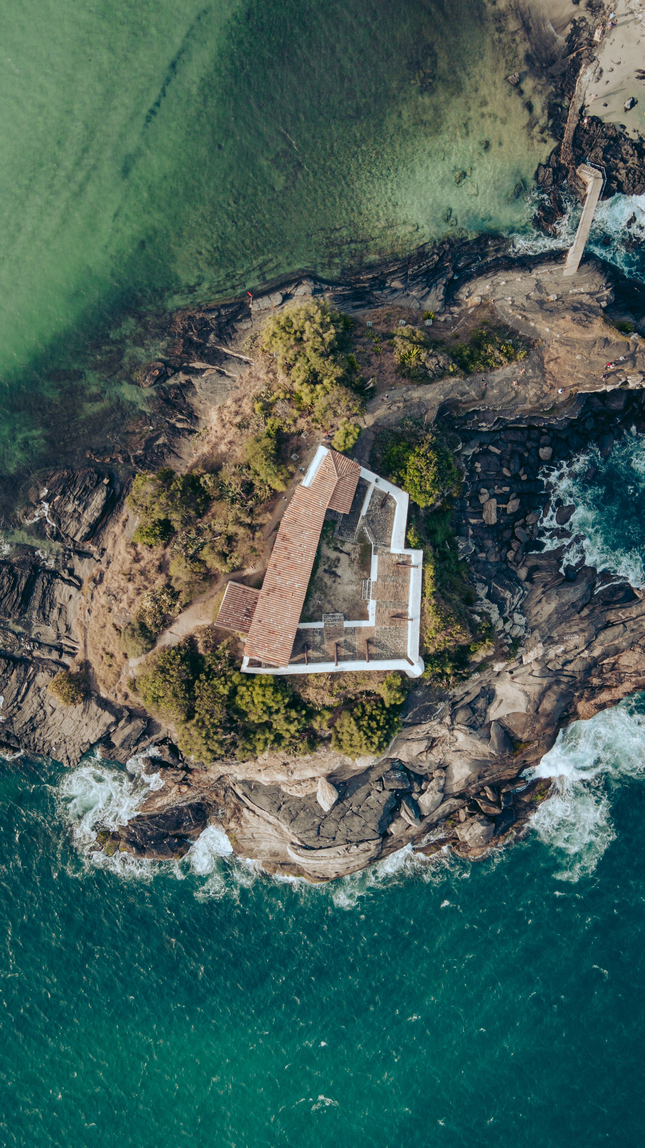 Aerial View of Beach House on Coast · Free Stock Photo