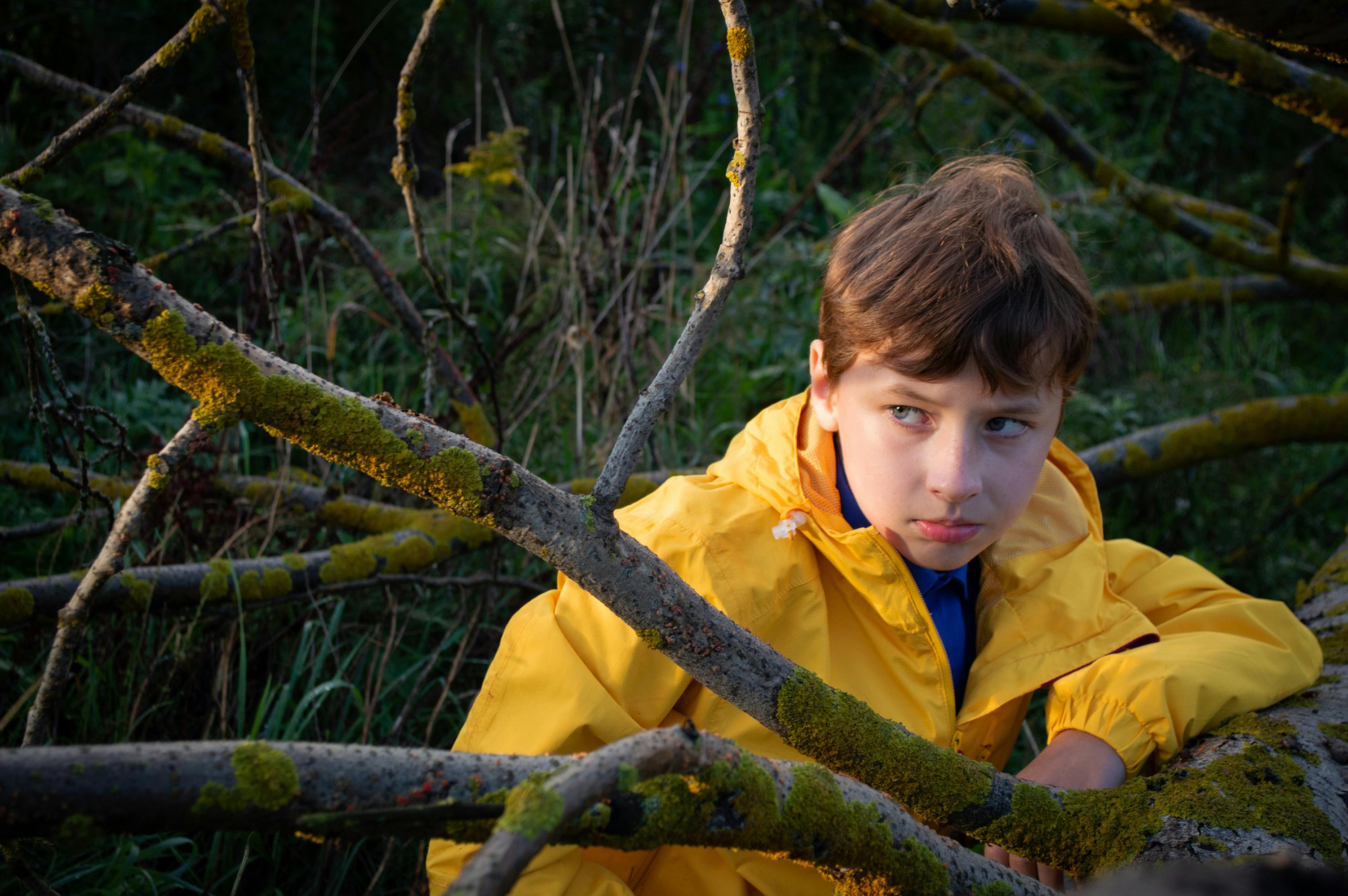 A Boy in Yellow Jacket Standing Near the Tree Branches · Free Stock Photo