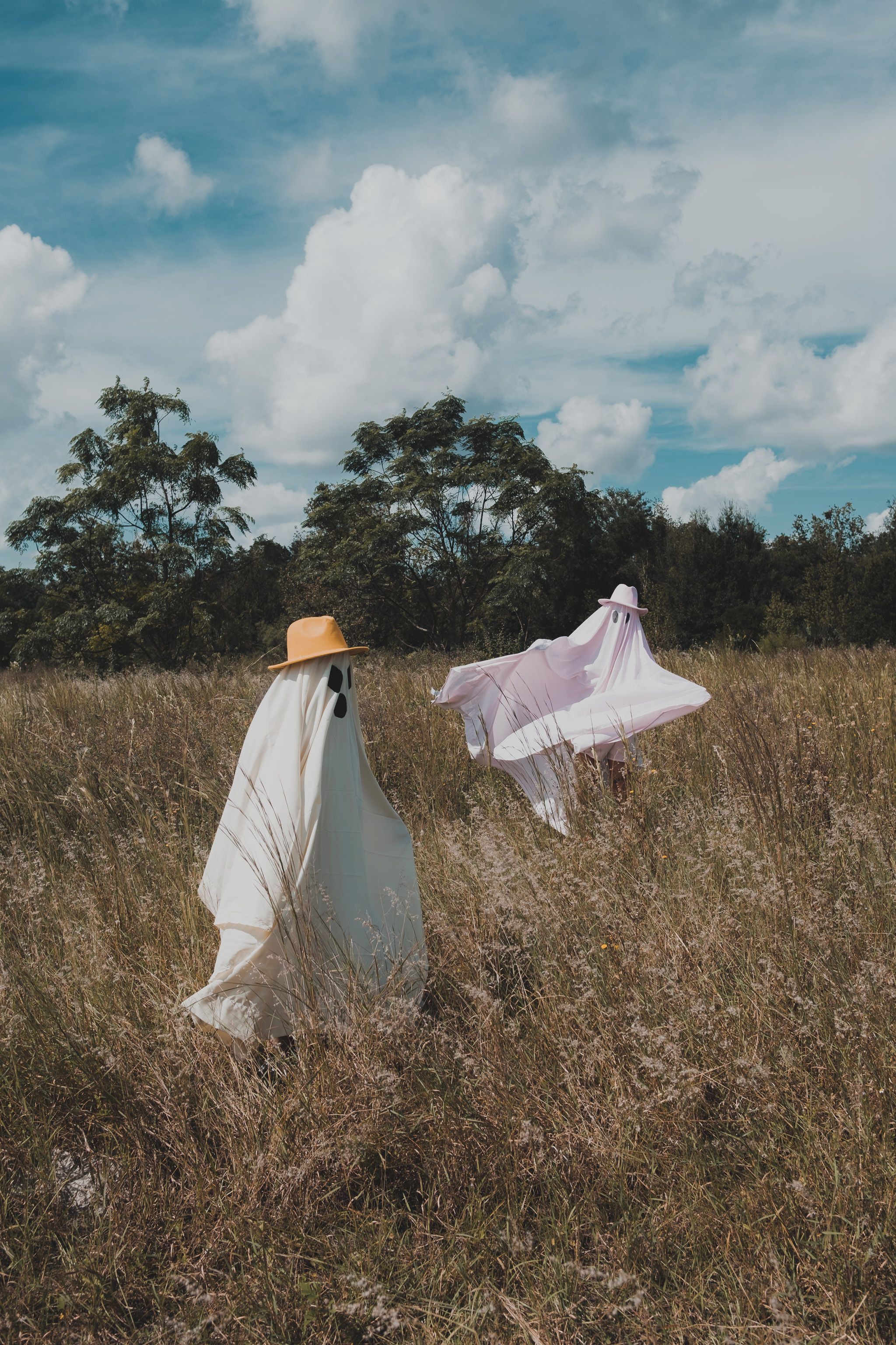 Photo of People in Ghost Costumes on a Field of Grass · Free Stock Photo