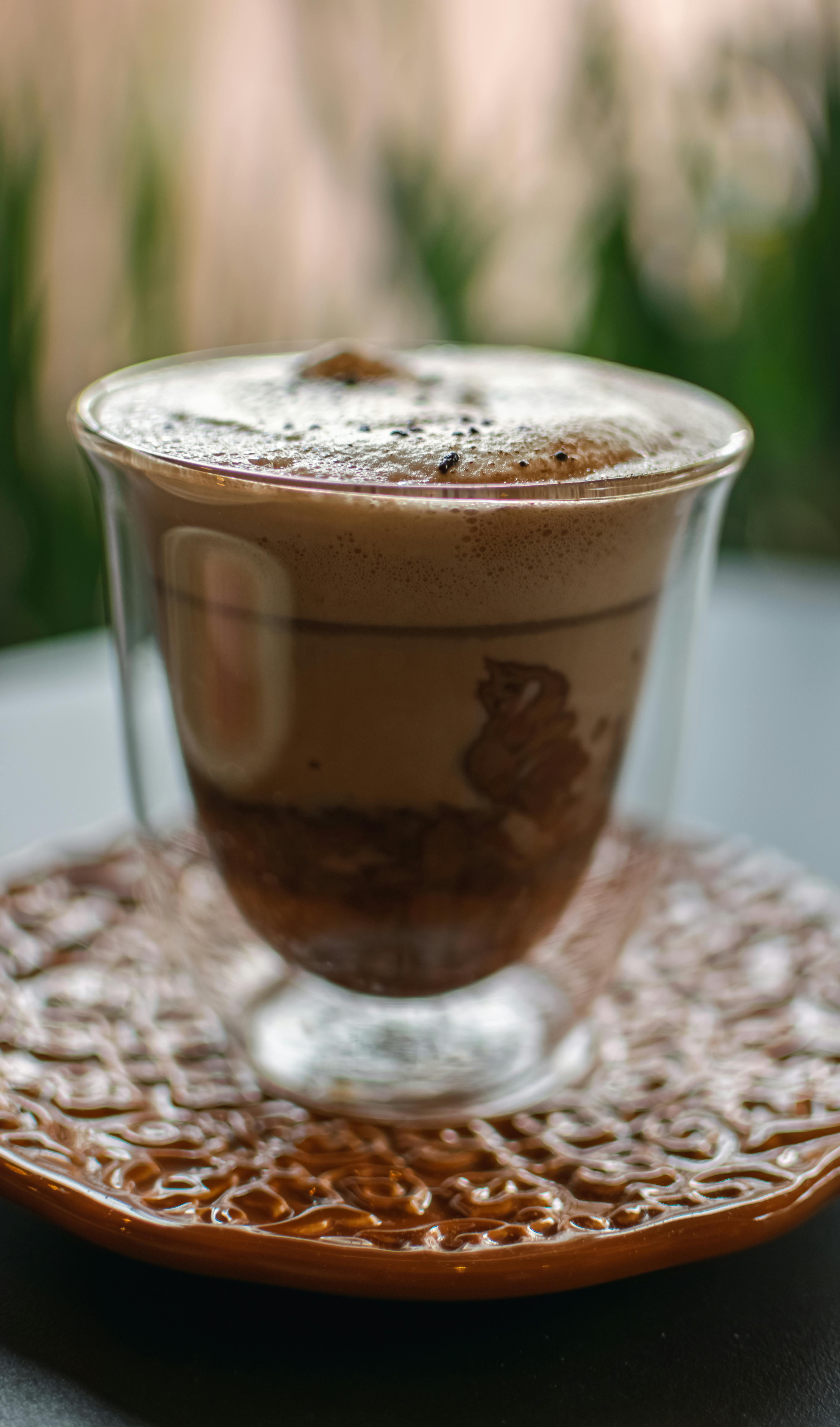 Close-Up Shot of Coffee Drink in Clear Glass Cup · Free Stock Photo
