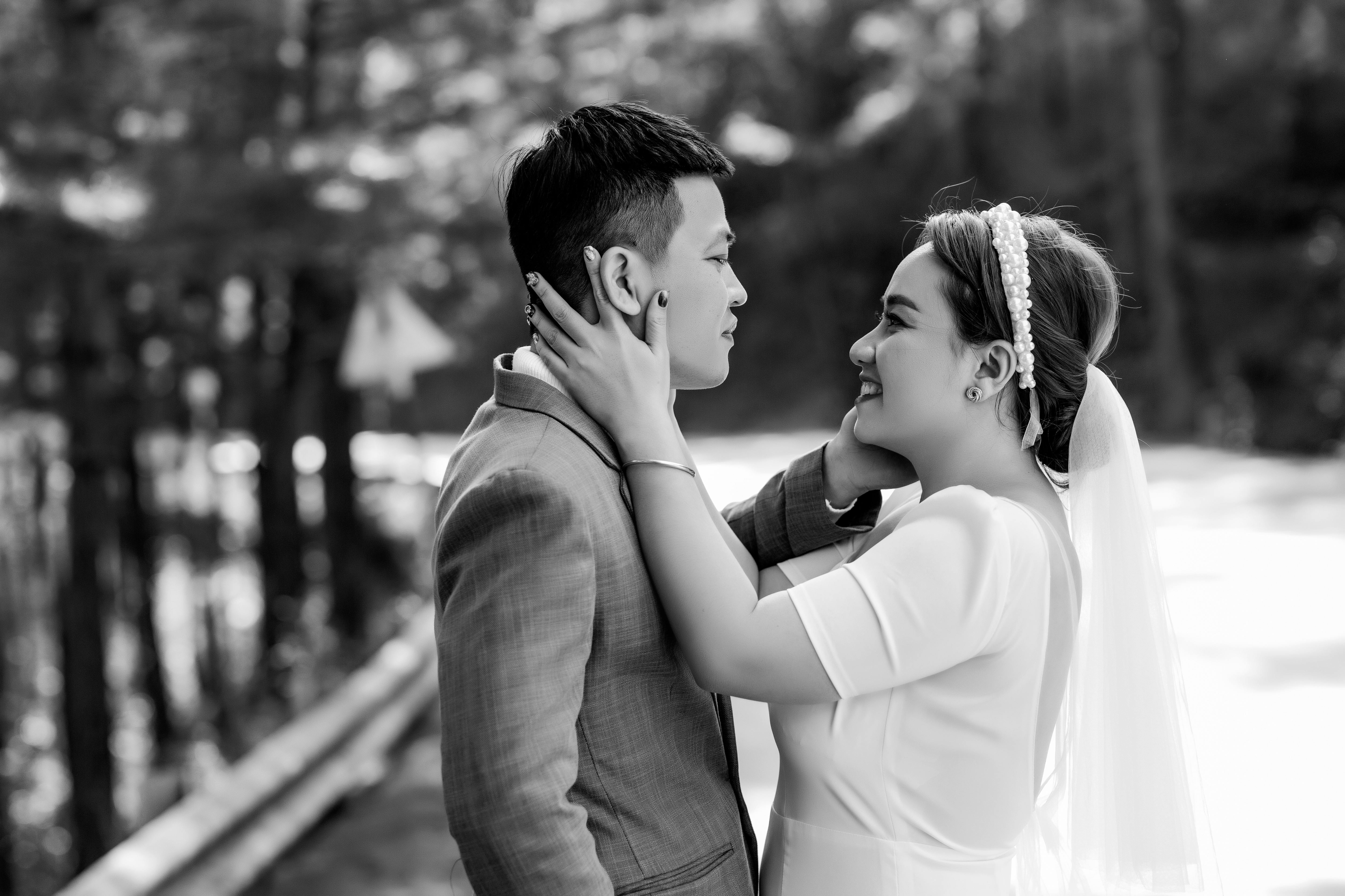 Romantic Couple Standing Face to Face Looking at Each Other · Free ...