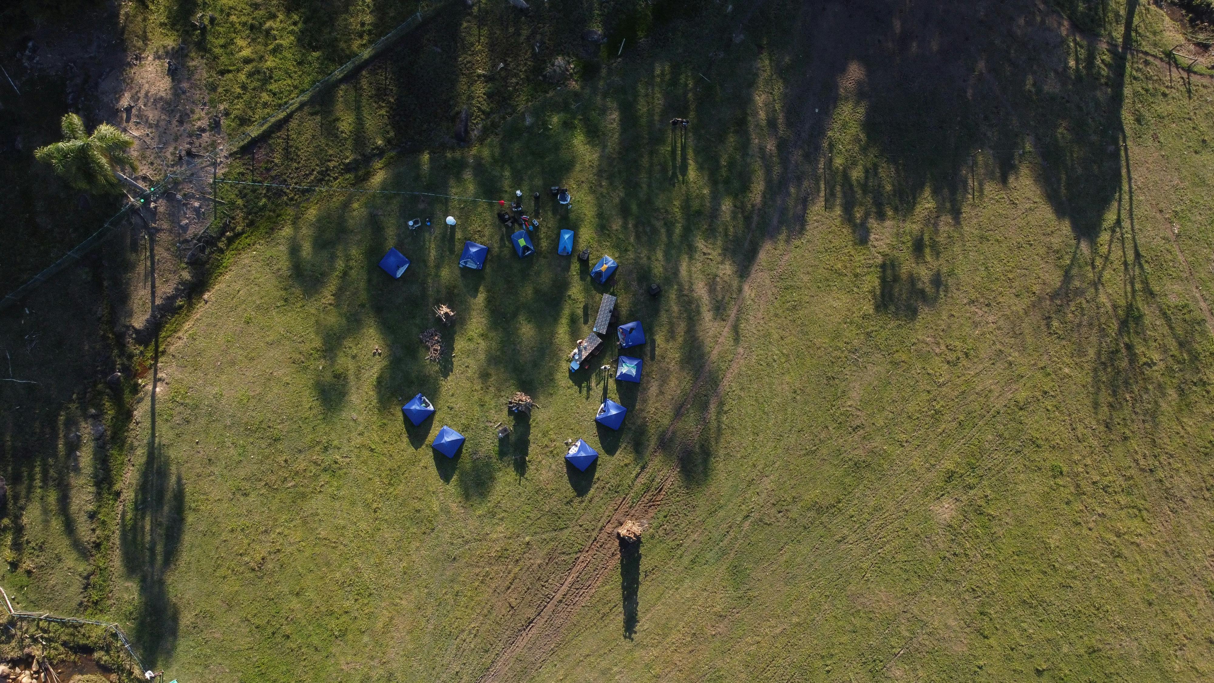 Aerial View of Campsite Blue Tents · Free Stock Photo