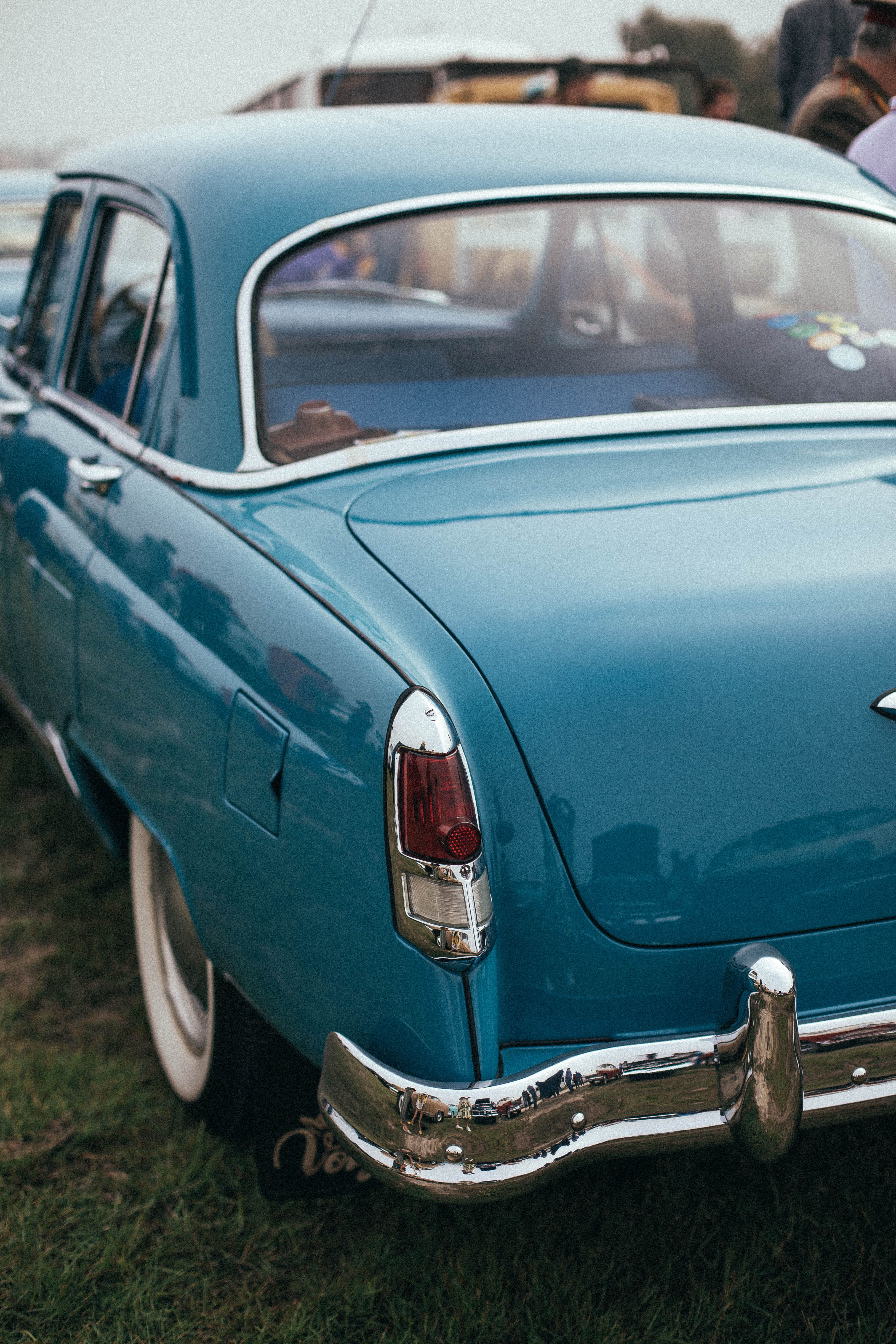 Back View of Blue Vintage Car · Free Stock Photo