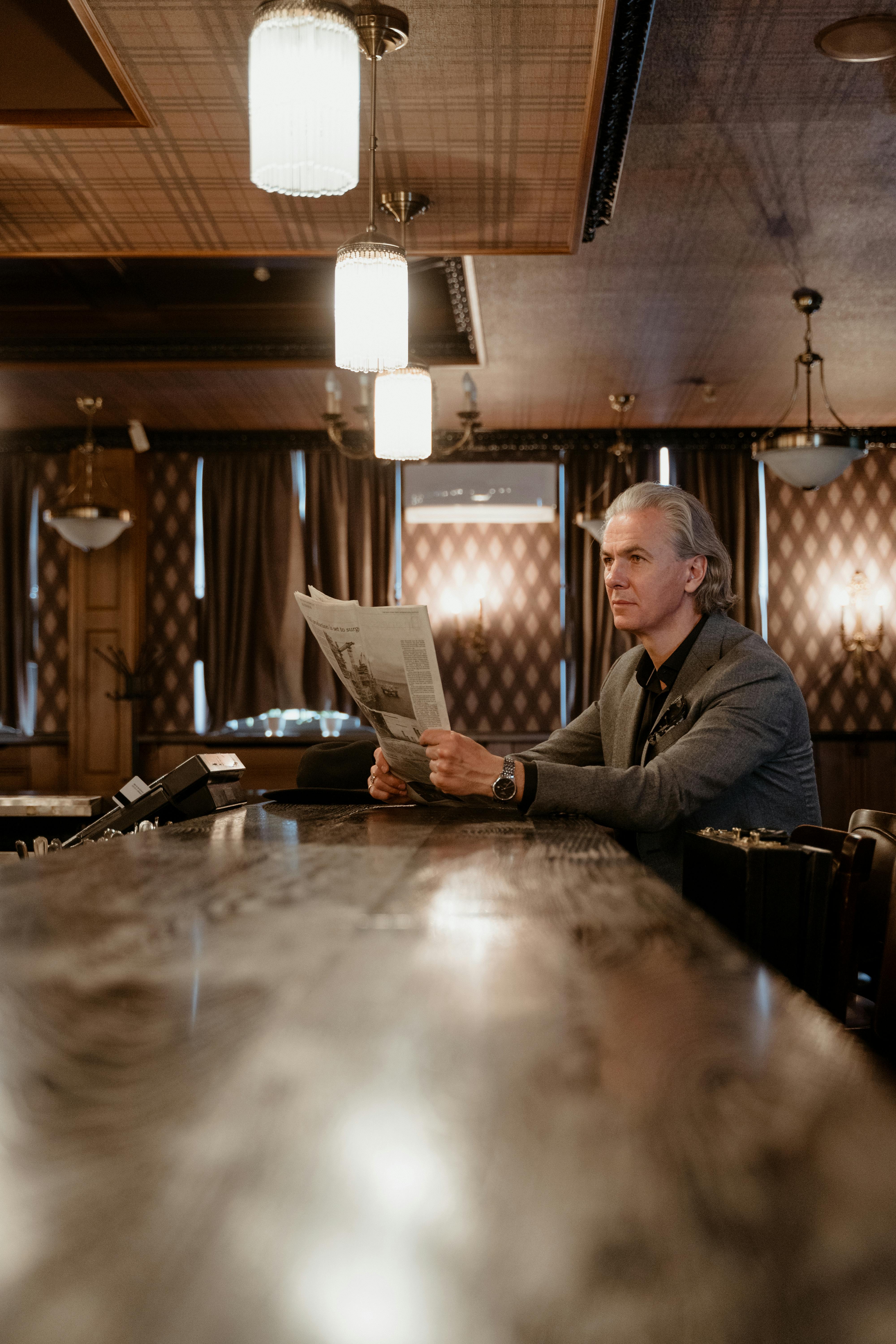 Senior Man At Bar Counter Photos, Download The BEST Free Senior Man At ...