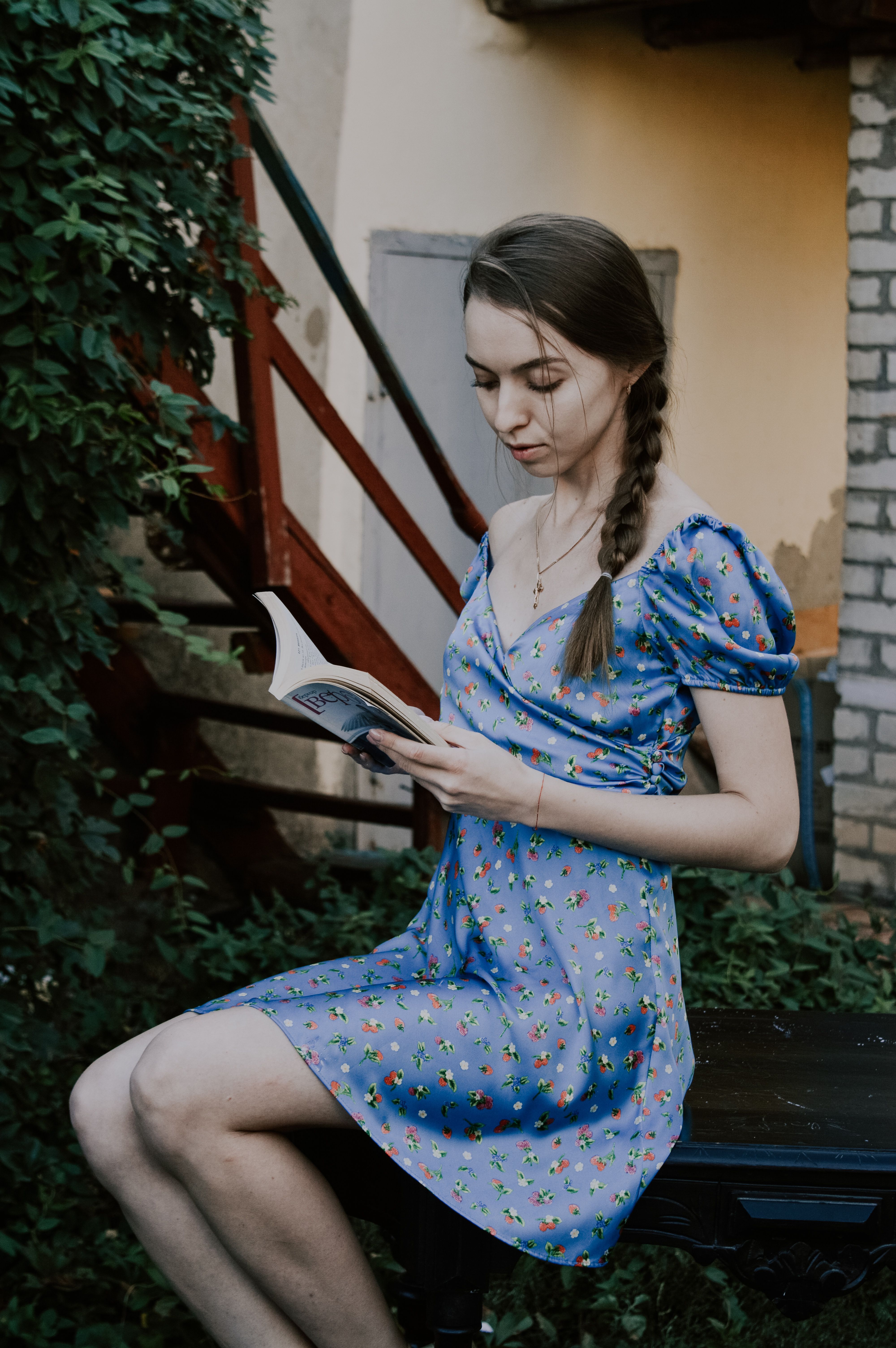 Woman Wearing Blue Dress Reading a Book · Free Stock Photo