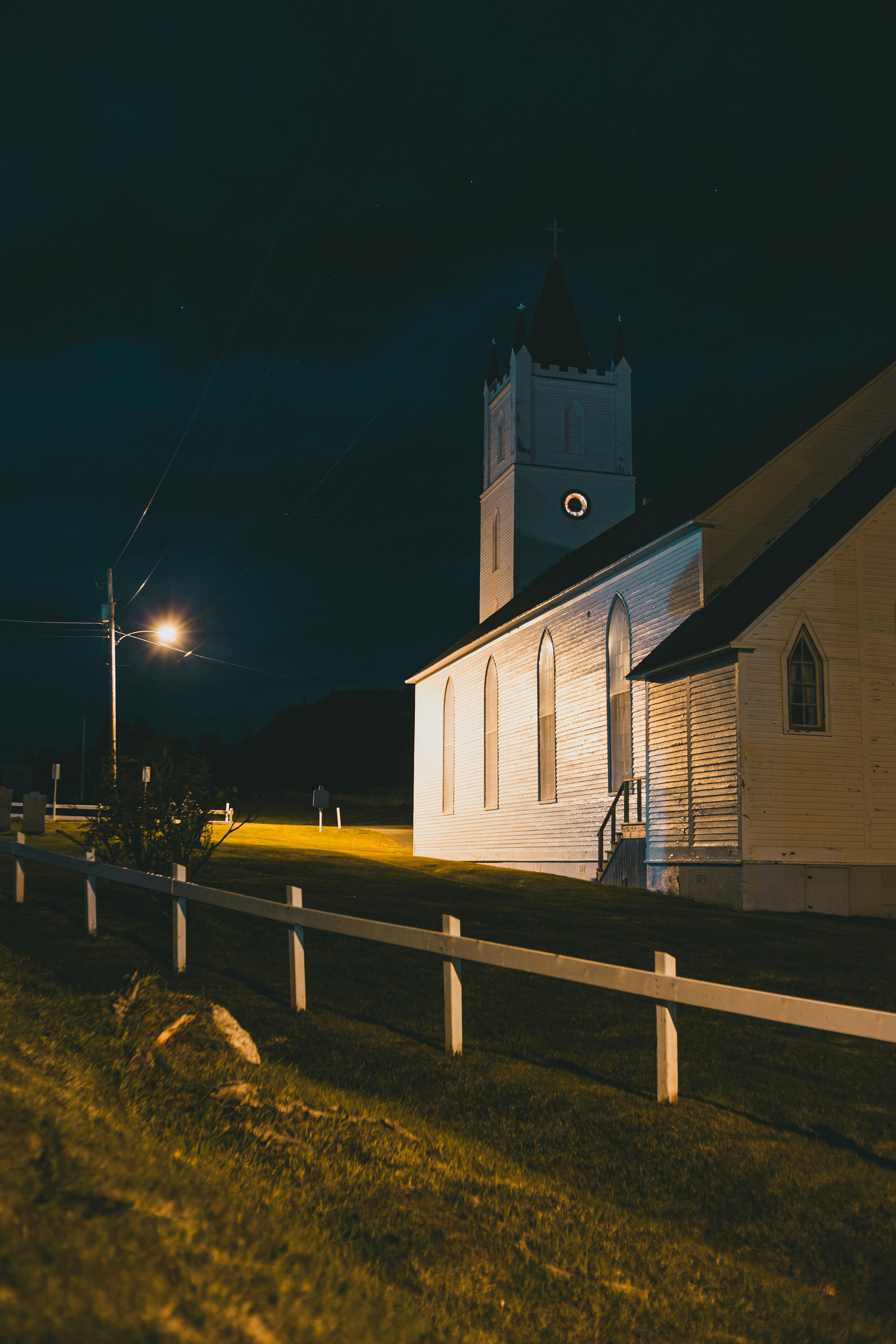 White and Gray Church Building during Night Time · Free Stock Photo