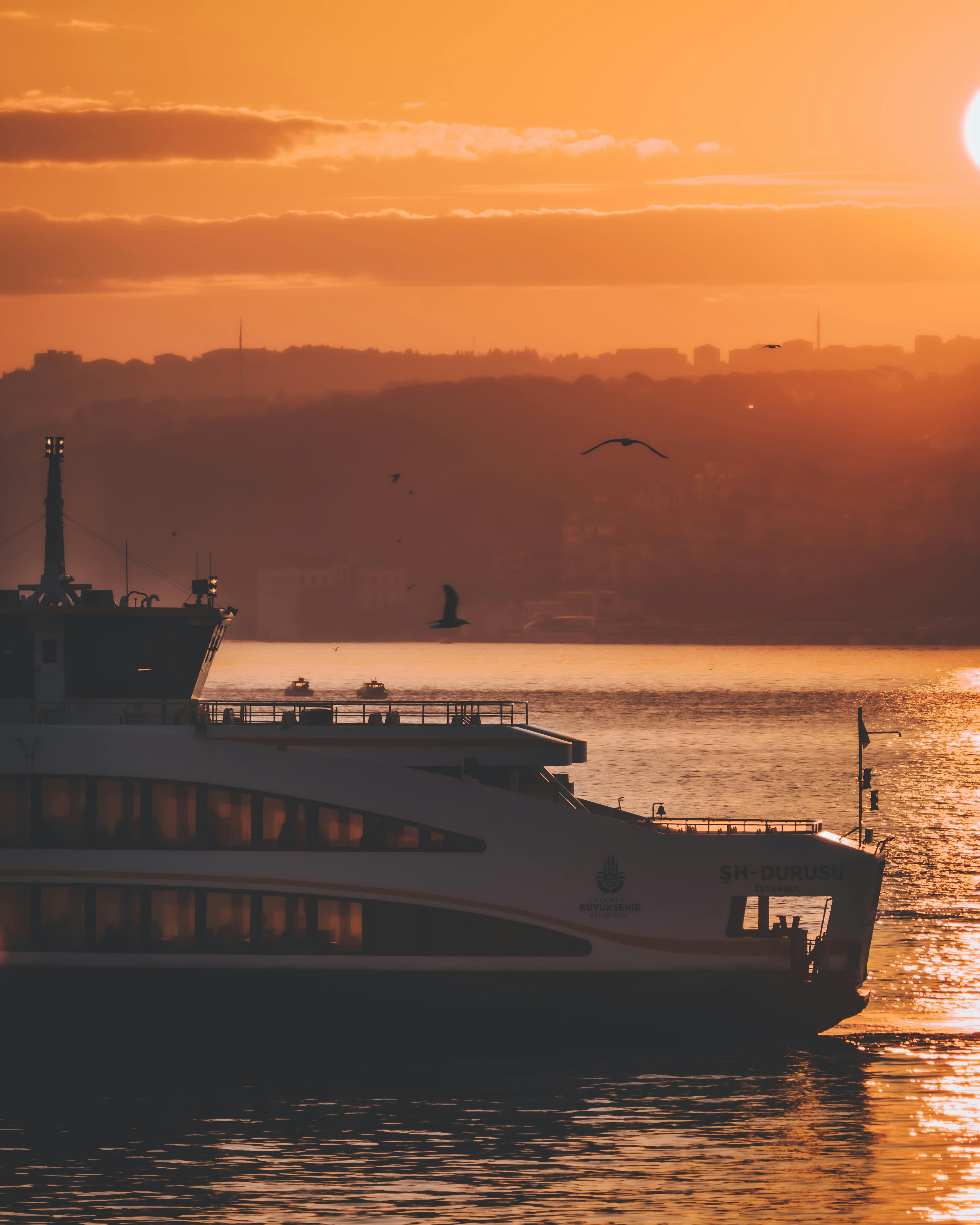 A Ferry Crossing the Sea during Sunset · Free Stock Photo