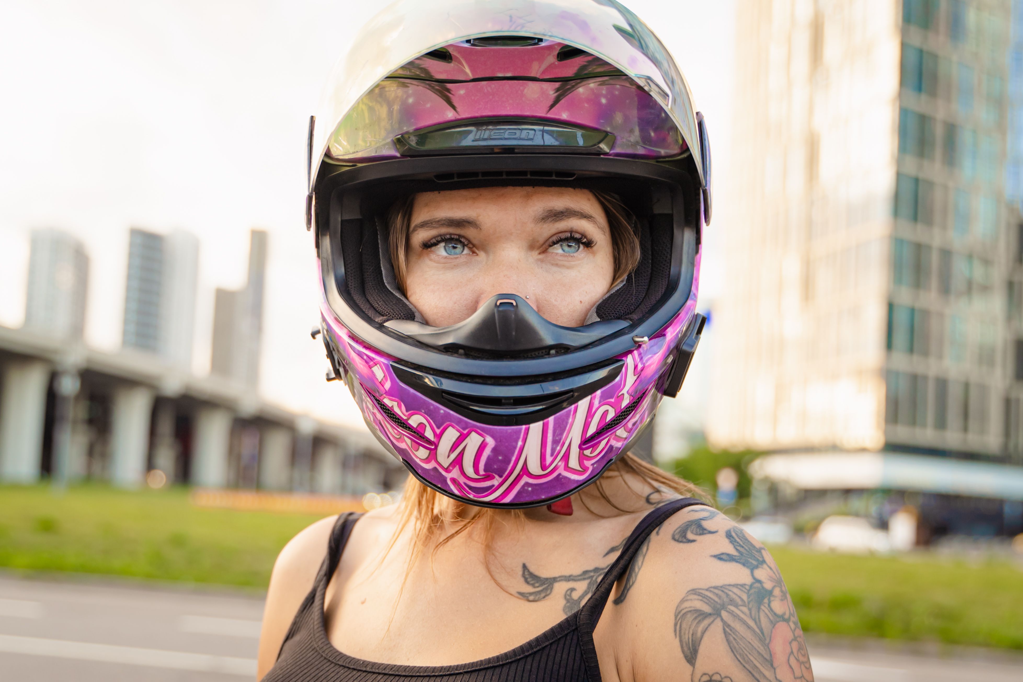 Portrait of a Woman Wearing a Helmet · Free Stock Photo