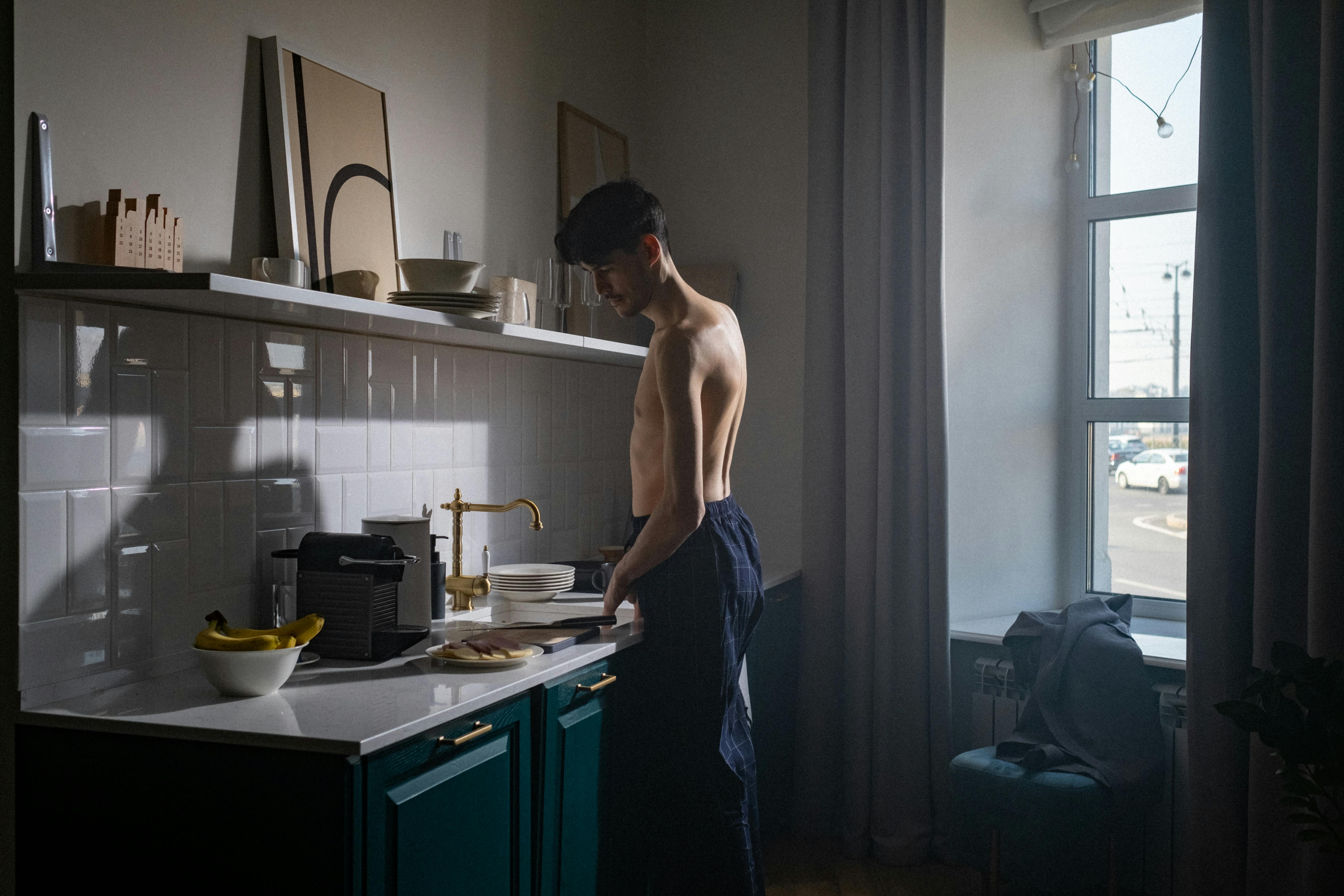 Ücretsiz açık hava, adam, boxer külot, cam, camlar, gömleksiz, iç mekan ...