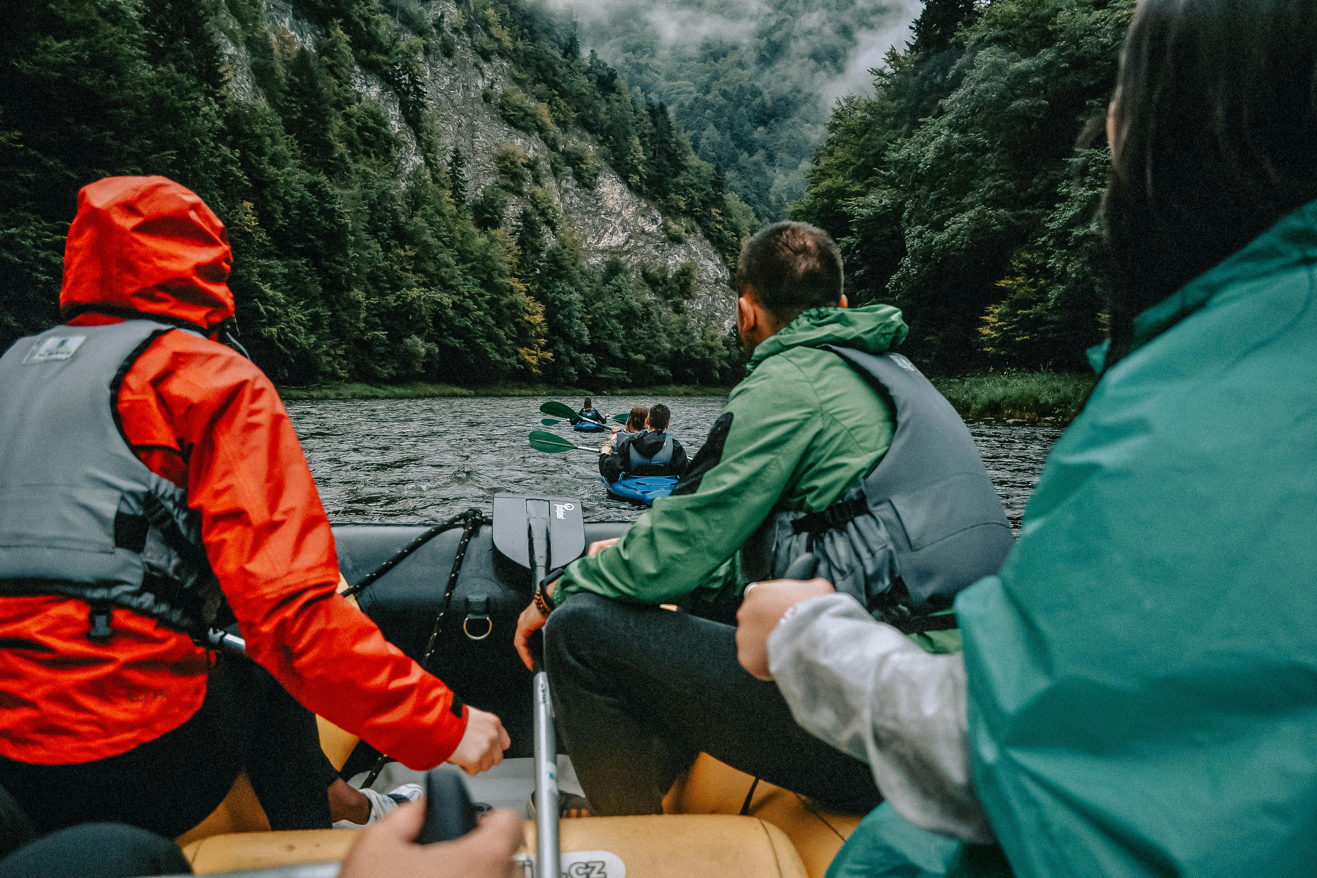 People in Boats Rafting on Mountain River · Free Stock Photo