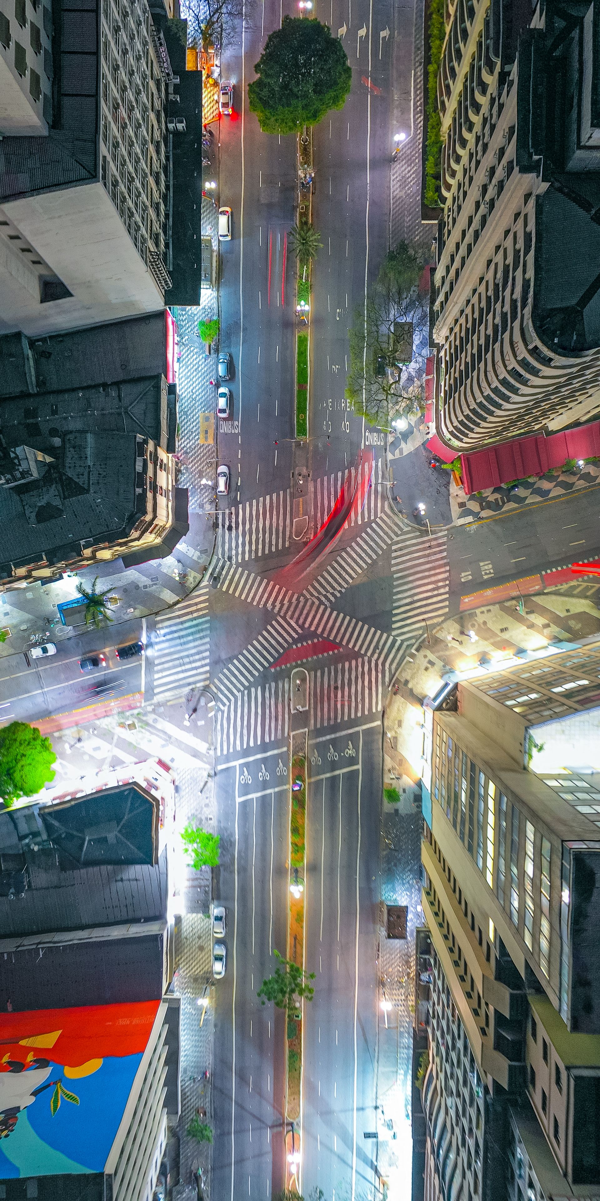 Downtown City Street with Lights at Night · Free Stock Photo